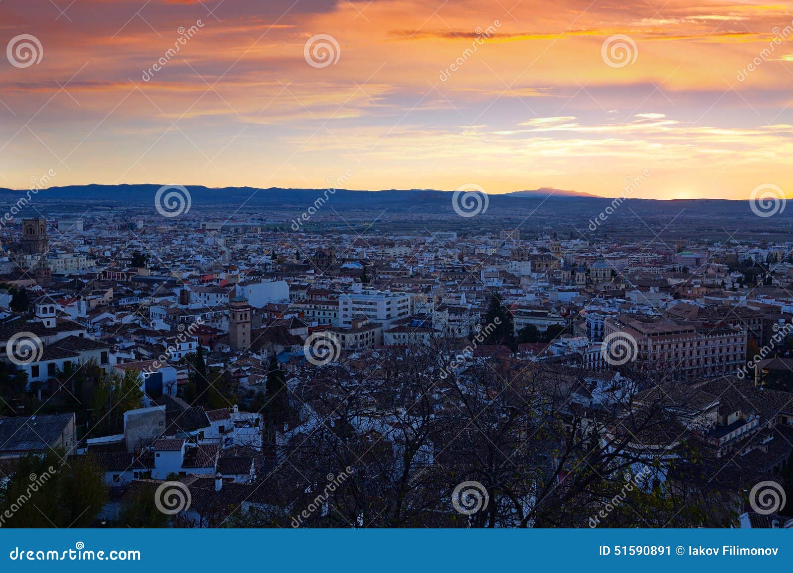 Granada in Sunset from Mount Stock Image - Image of aerial, street ...