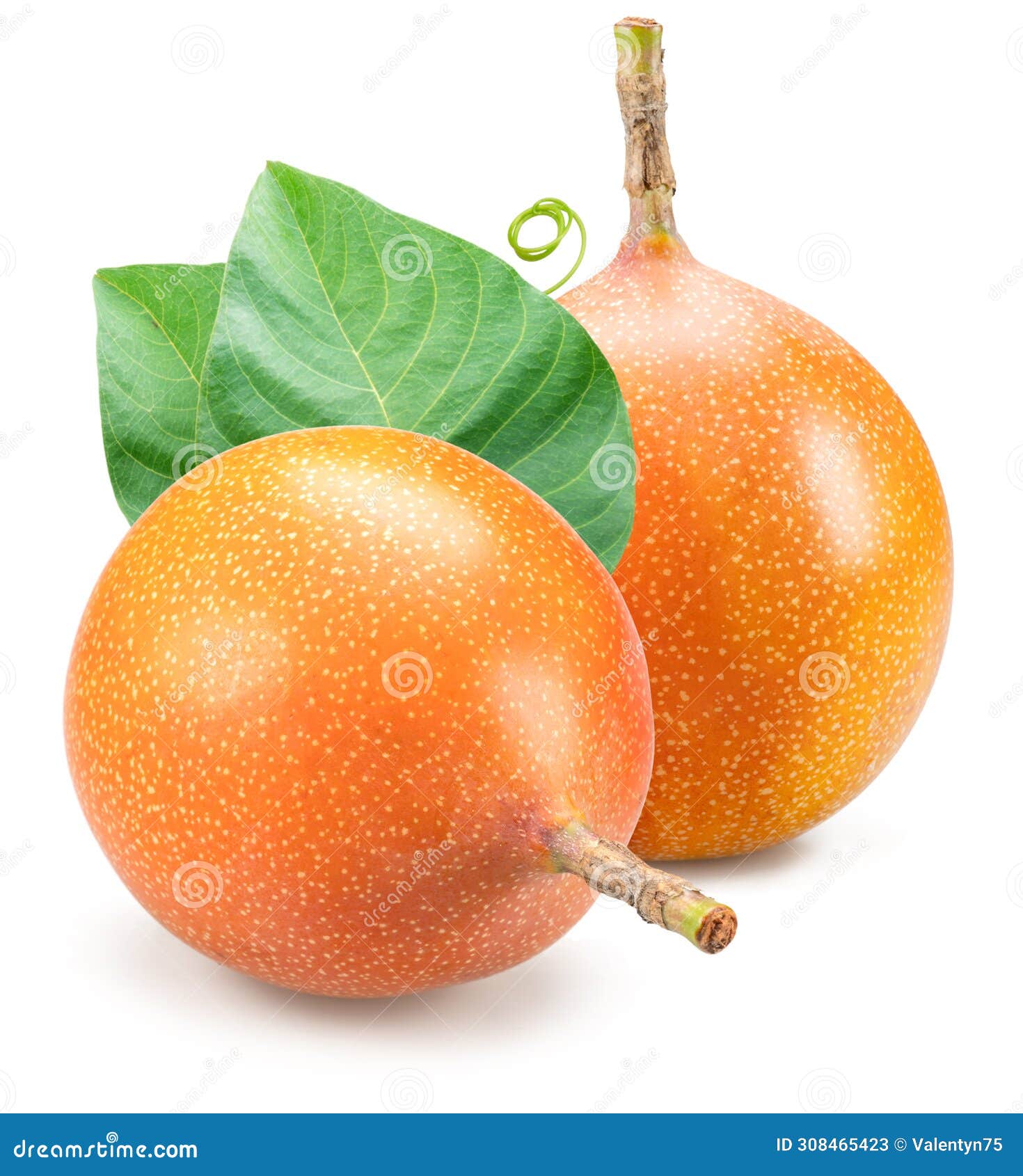 Granadilla Or Passiflora Fruit With Leaves Isolated In White Background ...