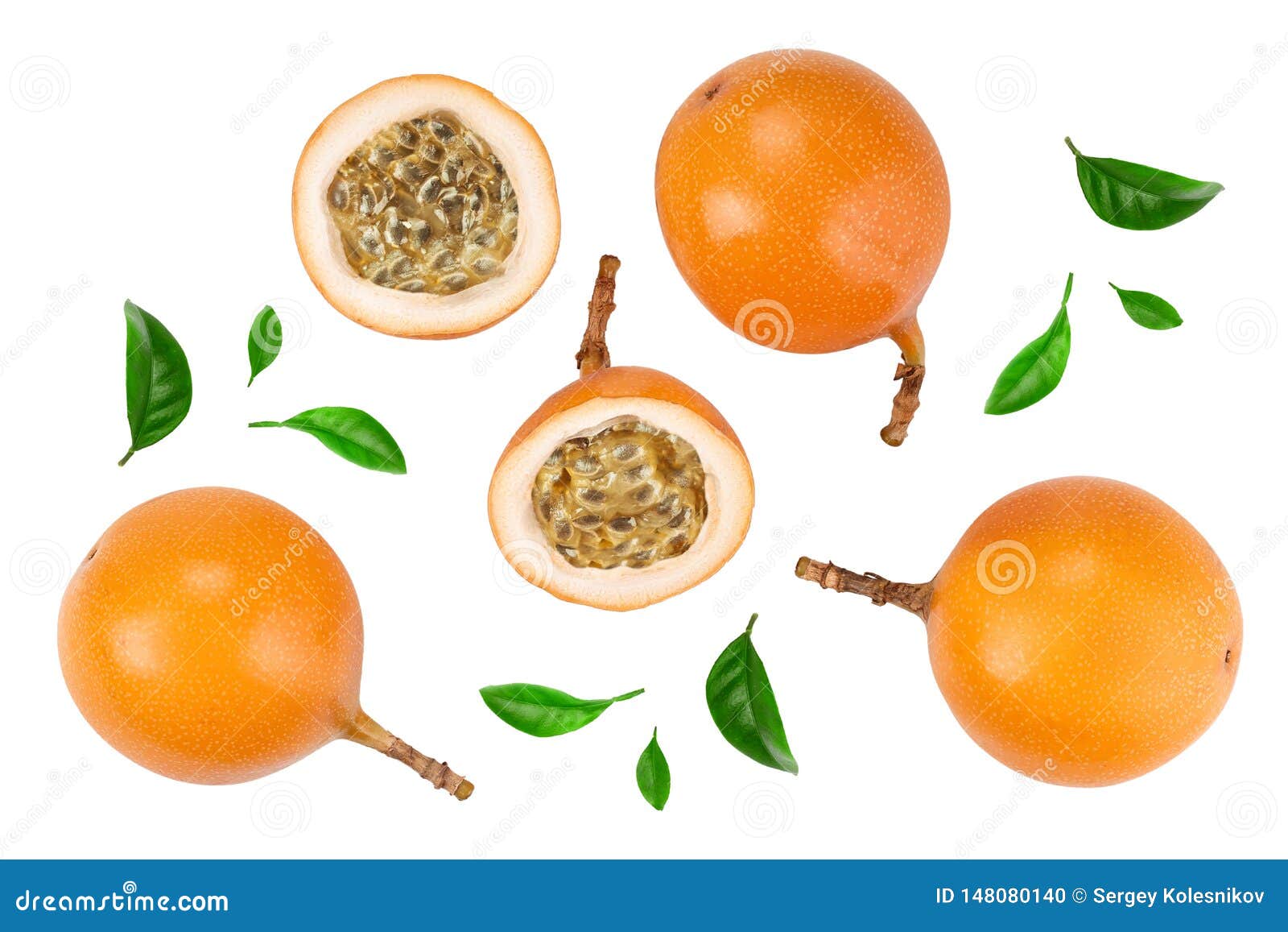 Granadilla or Yellow Passion Fruit with Leaf Isolated on White ...