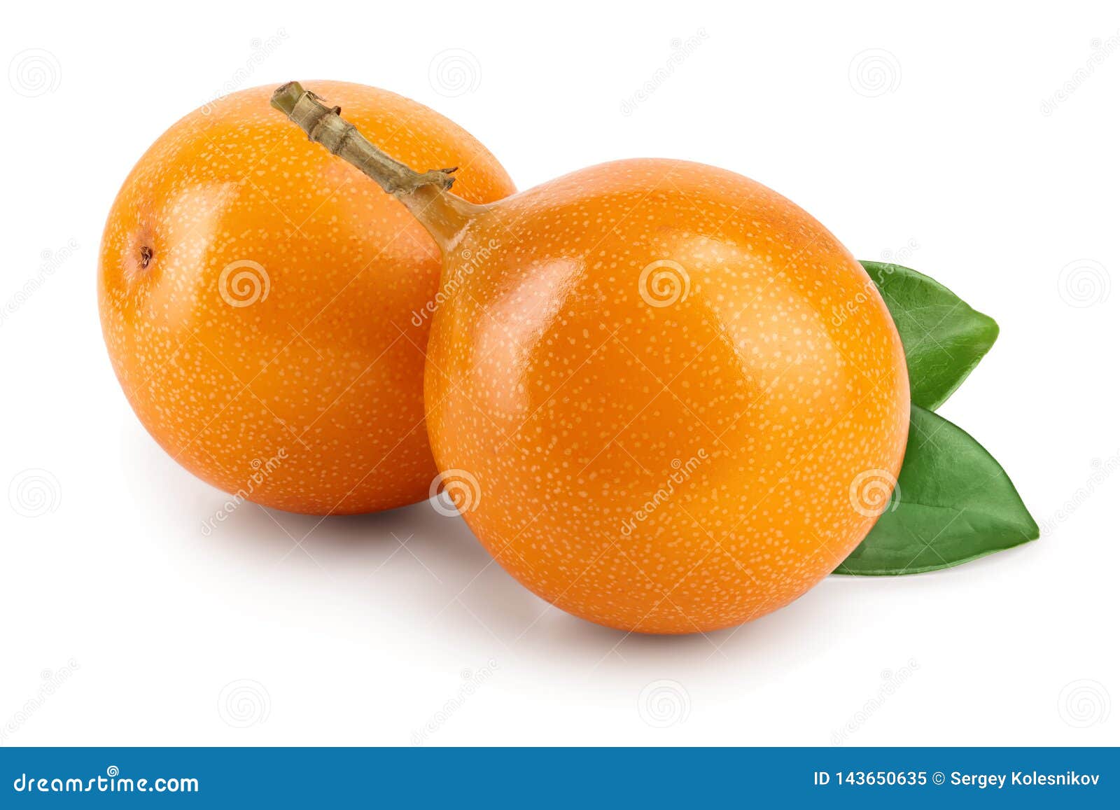 Granadilla or Yellow Passion Fruit with Leaves Isolated on White ...