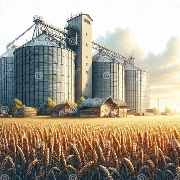 A Granary in the Middle of a Wheat Field. Stock Photo - Image of ...