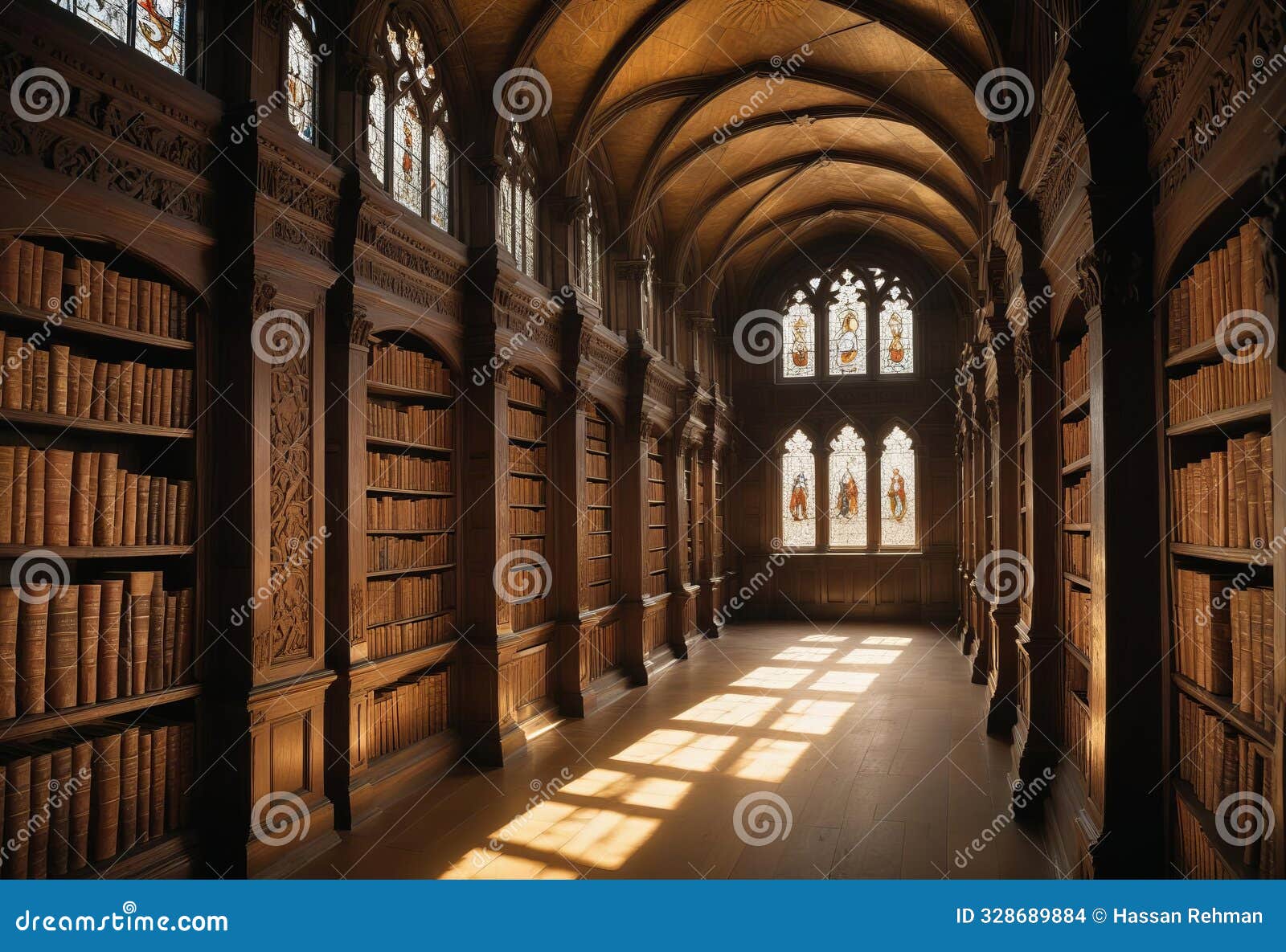 A Grand Ancient Library with Towering Bookshelves Stock Illustration ...