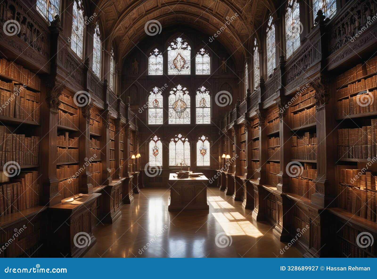 A Grand Ancient Library With Towering Bookshelves Royalty-Free Stock ...