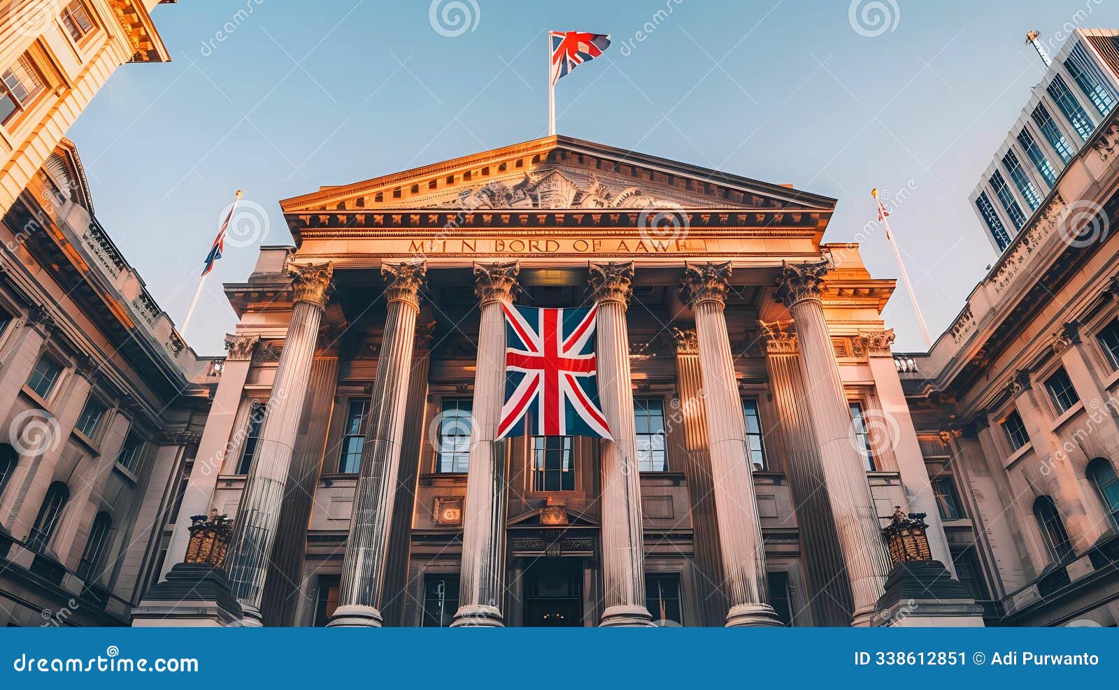 A Grand Building with Classical Architecture, Featuring a Union Jack ...