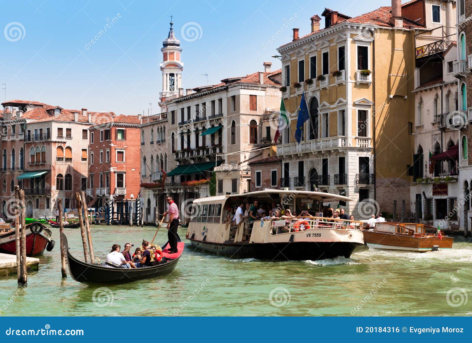 Grand Canal of Venice with Gondola and Water Bus Editorial Photo ...