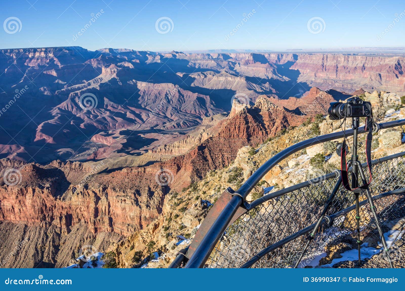 Grand Canyon and Camera on Tripod Stock Image - Image of camera, river ...