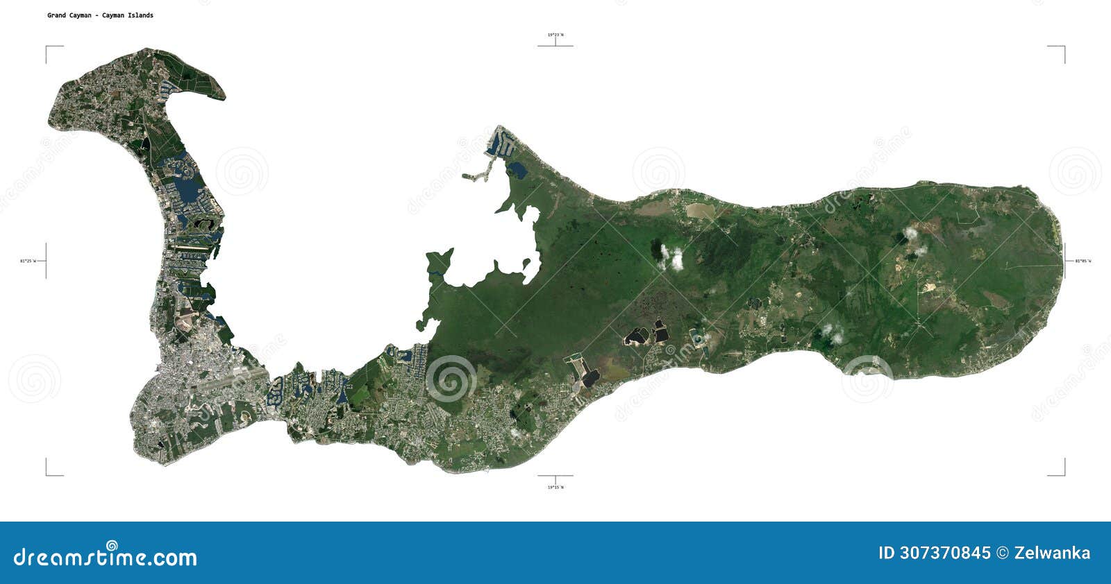 Grand Cayman - Cayman Islands Shape on White. High-res Satellite Stock ...
