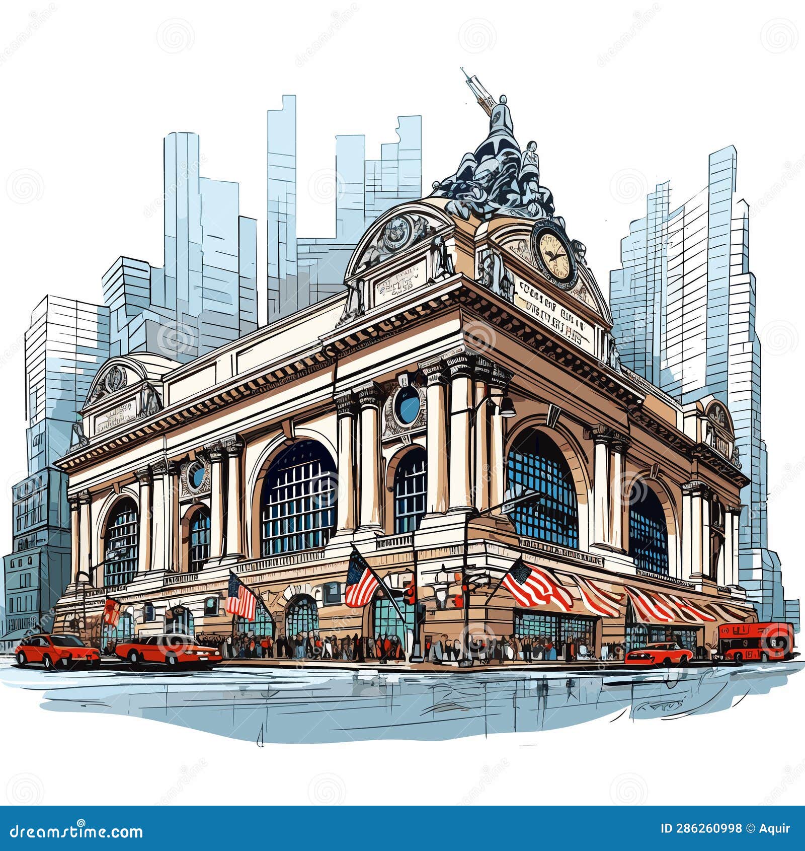 Grand Central Terminal. Grand Central Terminal Hand-drawn Comic ...