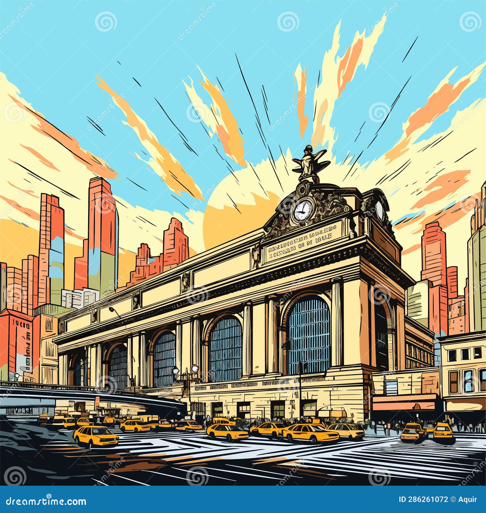Grand Central Terminal. Grand Central Terminal Hand-drawn Comic ...