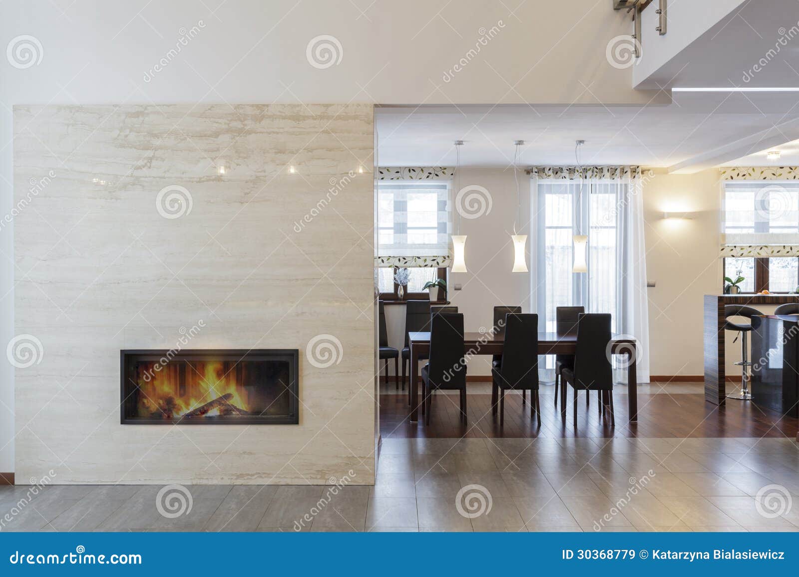 Grand Design - Fireplace and Dining Room Stock Image - Image of ...