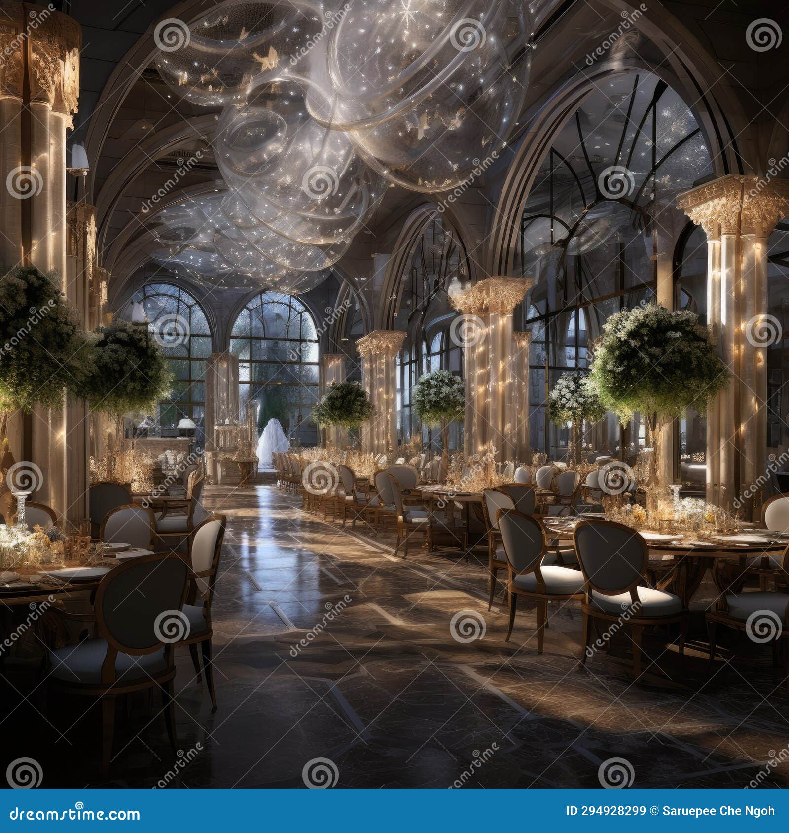 The Grand Dining Hall. Wedding Reception. Dinning Hall with Tables ...