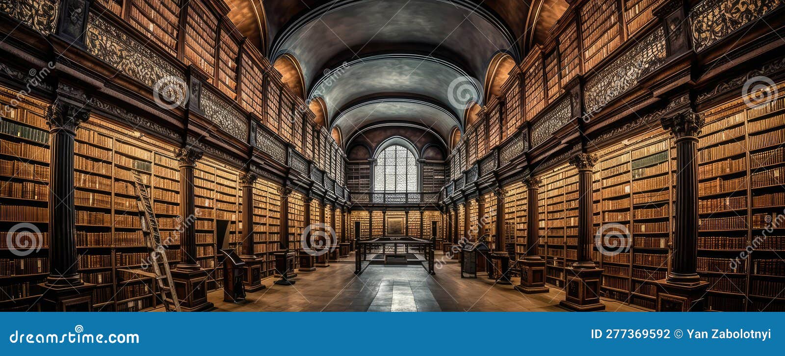 A Grand Library With Endless Shelves Background Royalty-Free Stock ...
