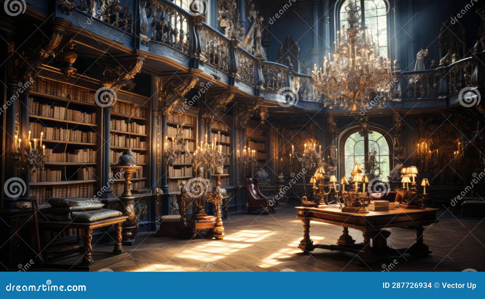 A Grand Library With Endless Shelves Background Royalty-Free Stock ...