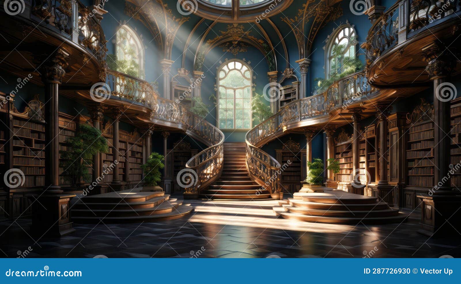 A Grand Library With Endless Shelves Background Royalty-Free Stock ...