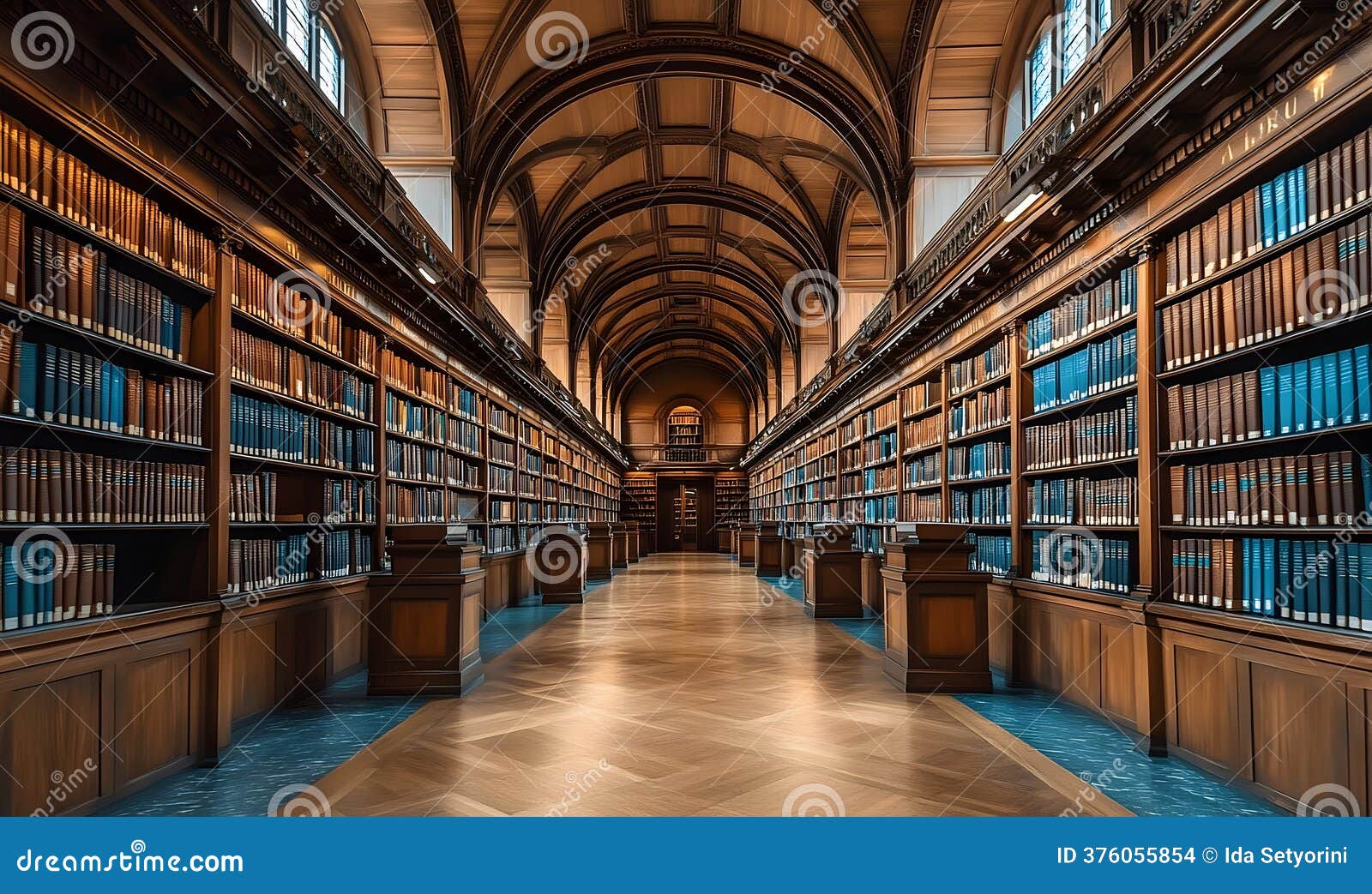 Grand Library Interior With Bookshelves And Tables Royalty-Free Stock ...