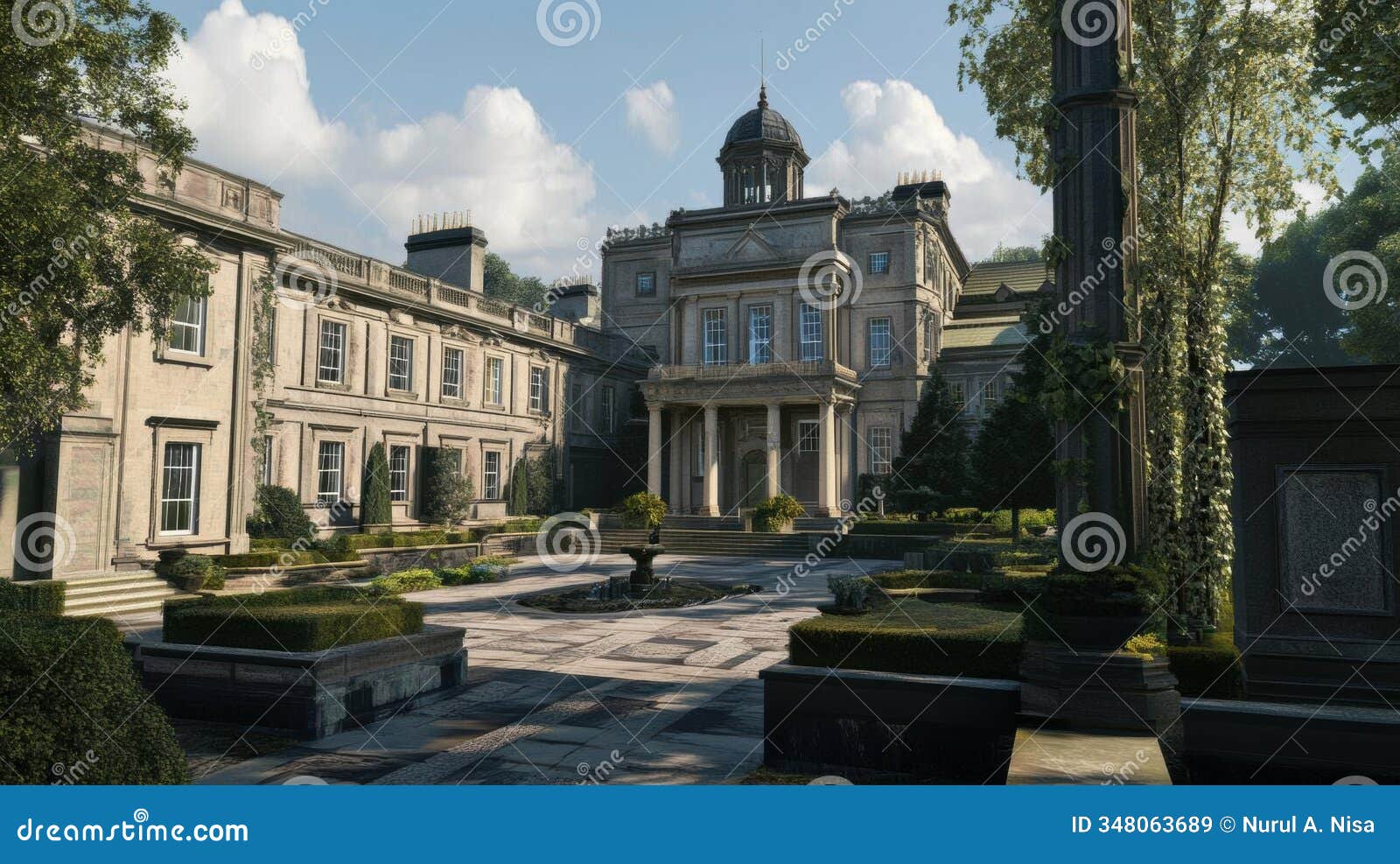 Grand Manor House with Courtyard and Fountain, a Visual Feast of ...