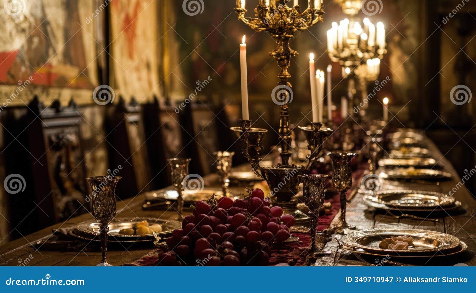 Grand Medieval Feast in a Decorated Hall with Historical Atmosphere ...