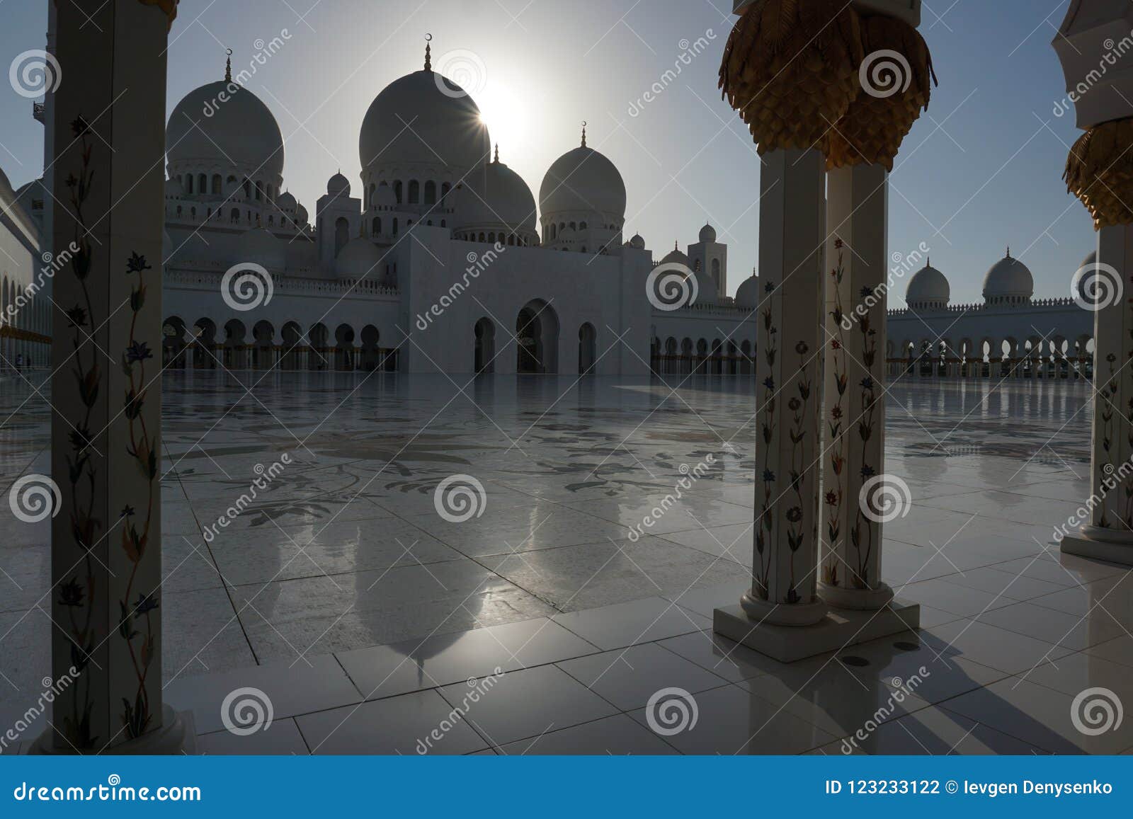 Sunset Inside of the Grand Mosque Territory Stock Photo - Image of ...