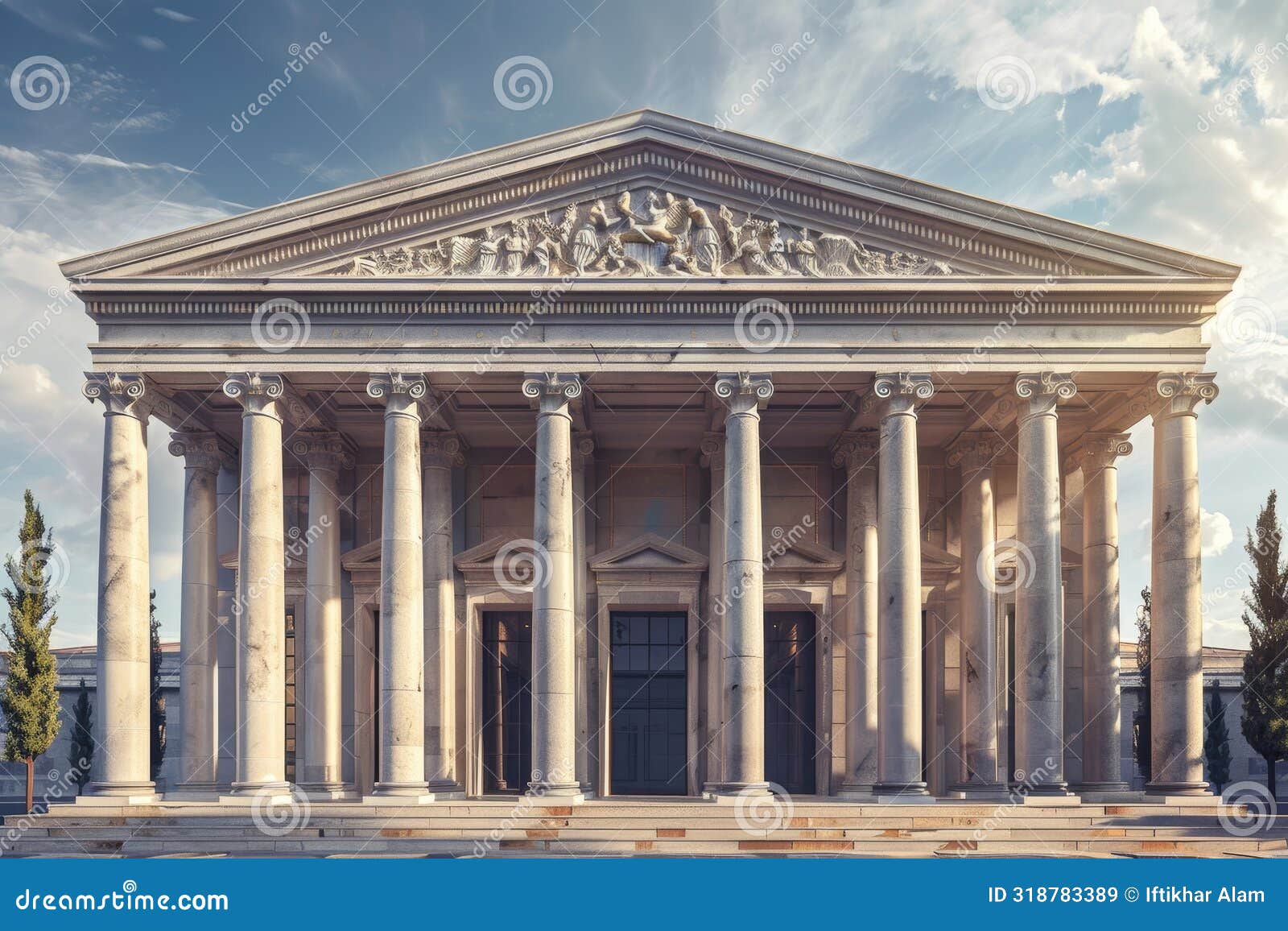 A Grandiose Neoclassical Building Featuring Towering Columns And Intricate Statues On Top