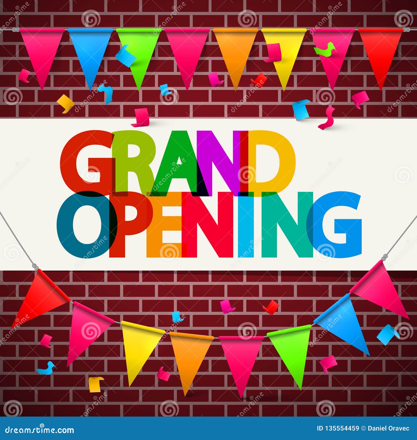 Grand Opening Banner on Wall with Flags Stock Vector - Illustration of ...