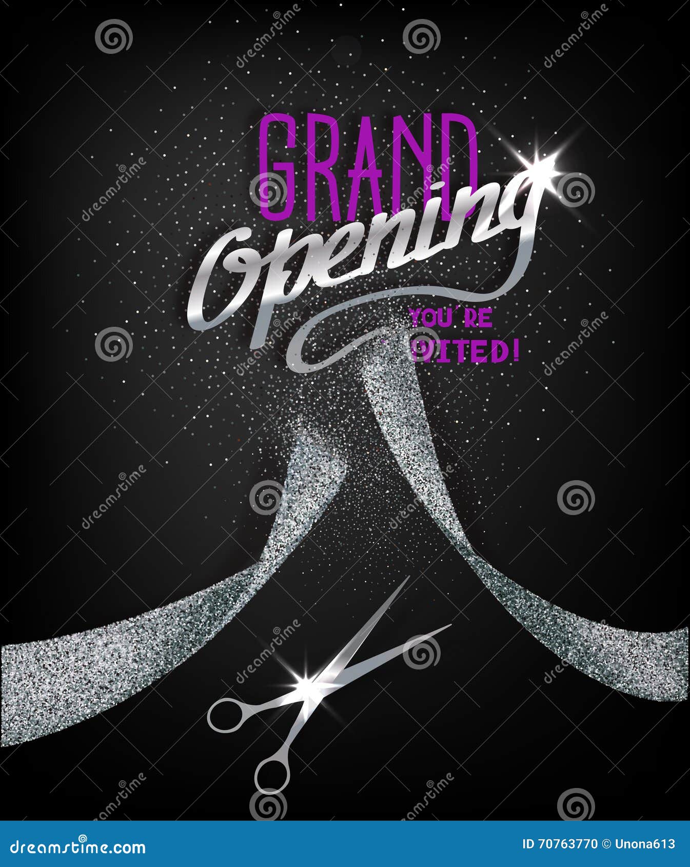 Grand Opening Card with Abstract Silver Ribbon and Scissors Stock ...