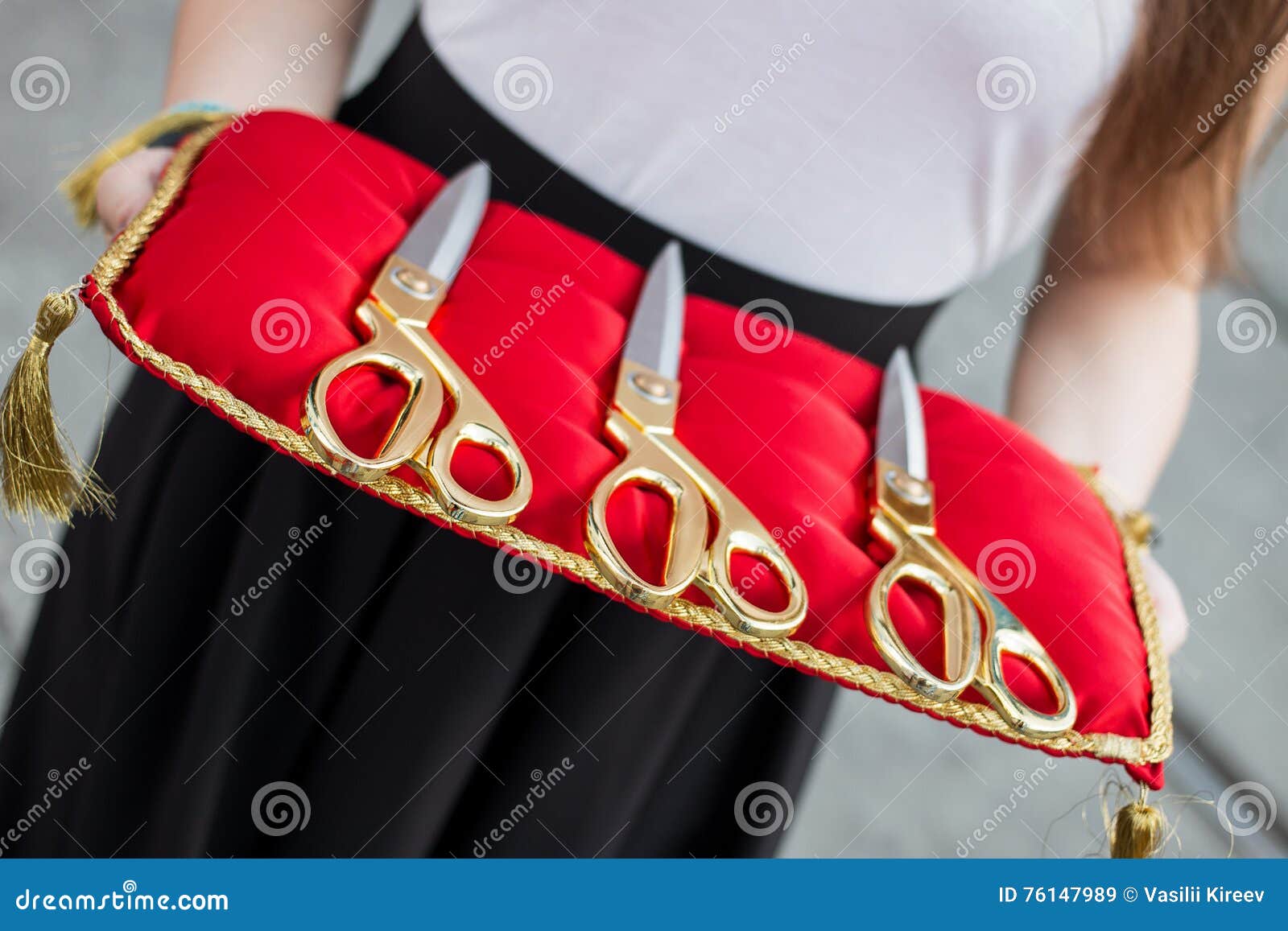 Grand Opening, Cutting Red Ribbon. Stock Image - Image of closeup ...