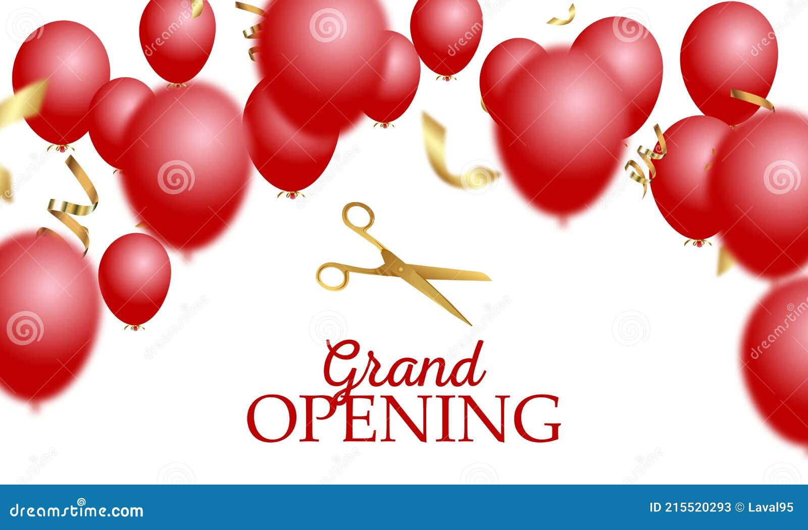 Grand Opening Design with Ribbon, Balloons and Gold Scissors, Confetti ...