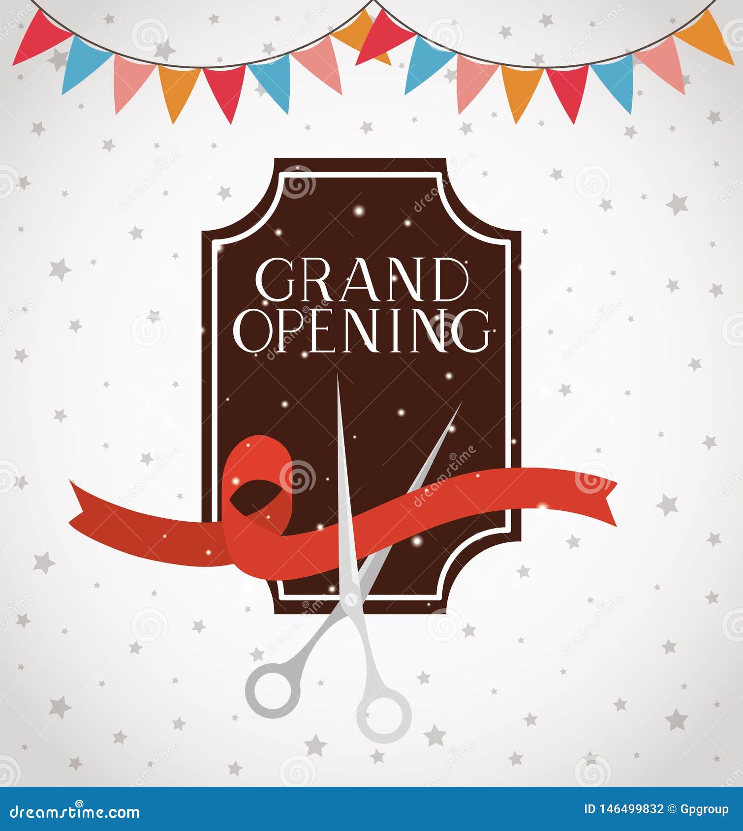 Grand Opening Frame with Scissorscuting Ribbon and Garlands Stock ...