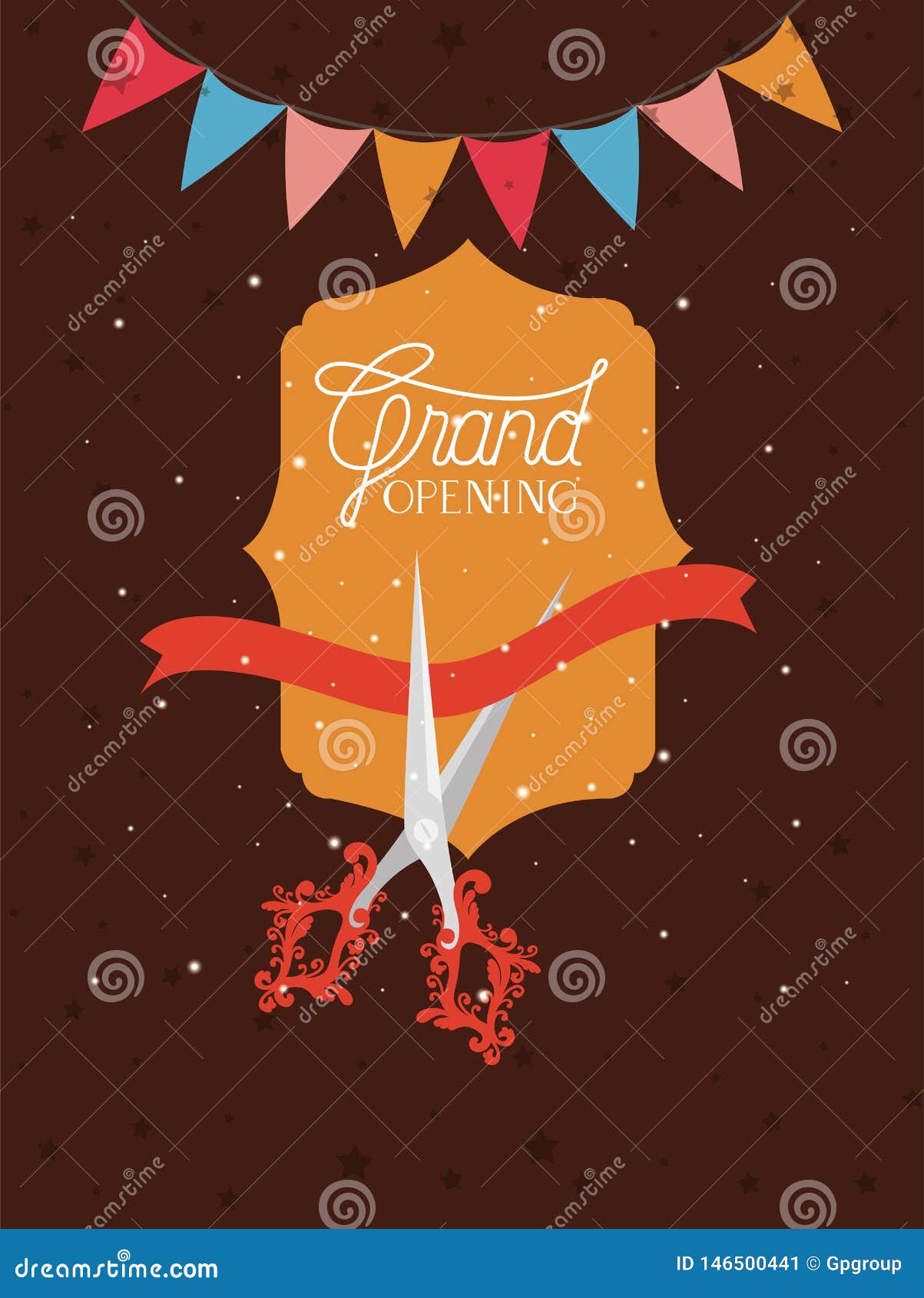 Grand Opening Frame with Scissorscuting Ribbon and Garlands Stock ...
