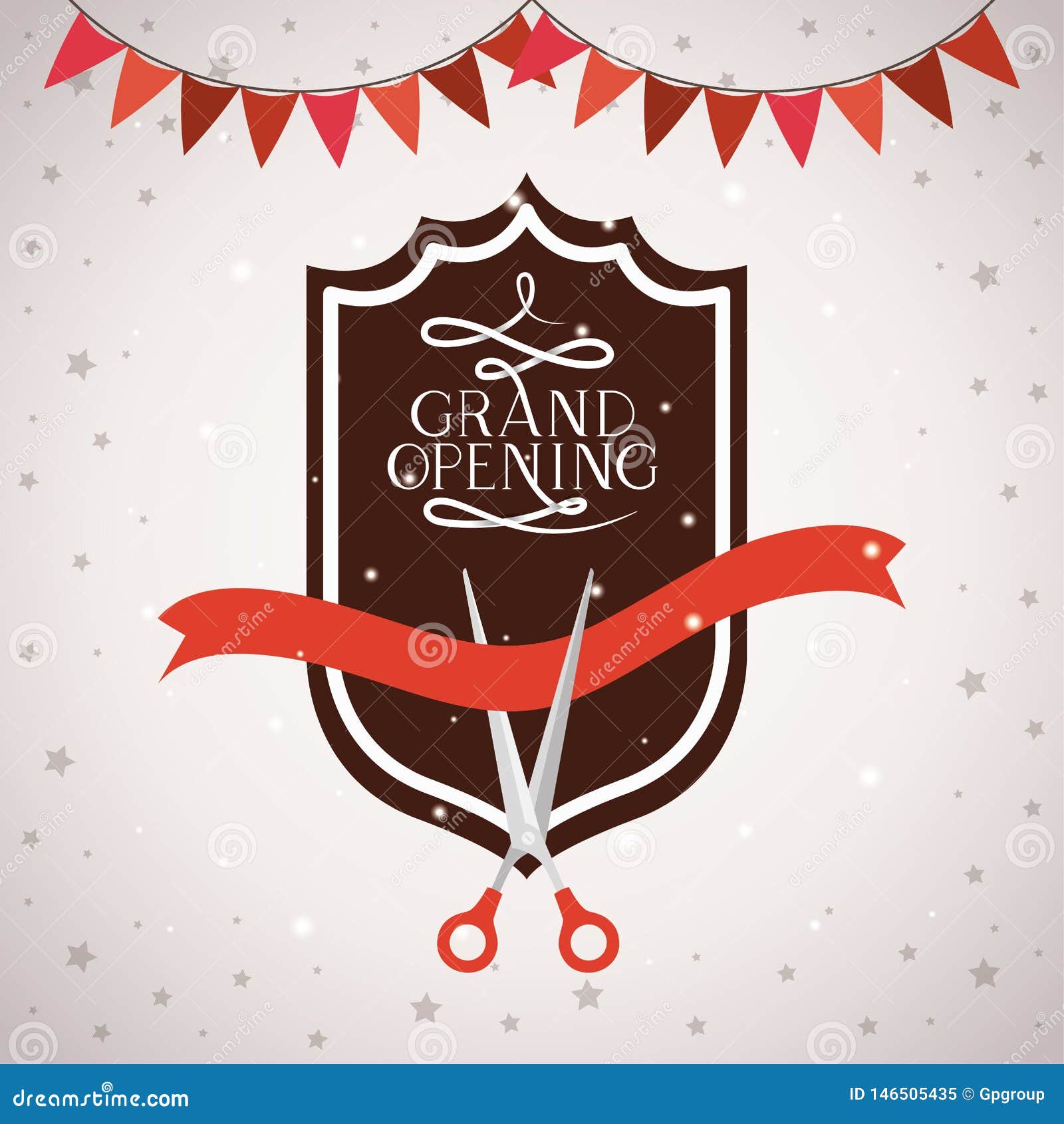 Grand Opening Frame with Scissorscuting Ribbon and Garlands Stock ...