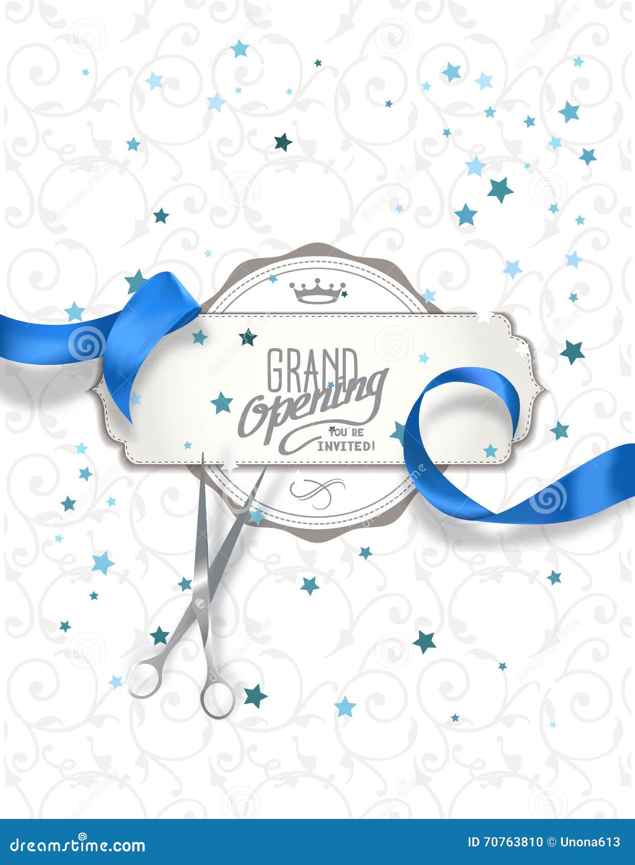 Grand Opening Invitation Card with Blue Silk Ribbon and Scissors Stock ...
