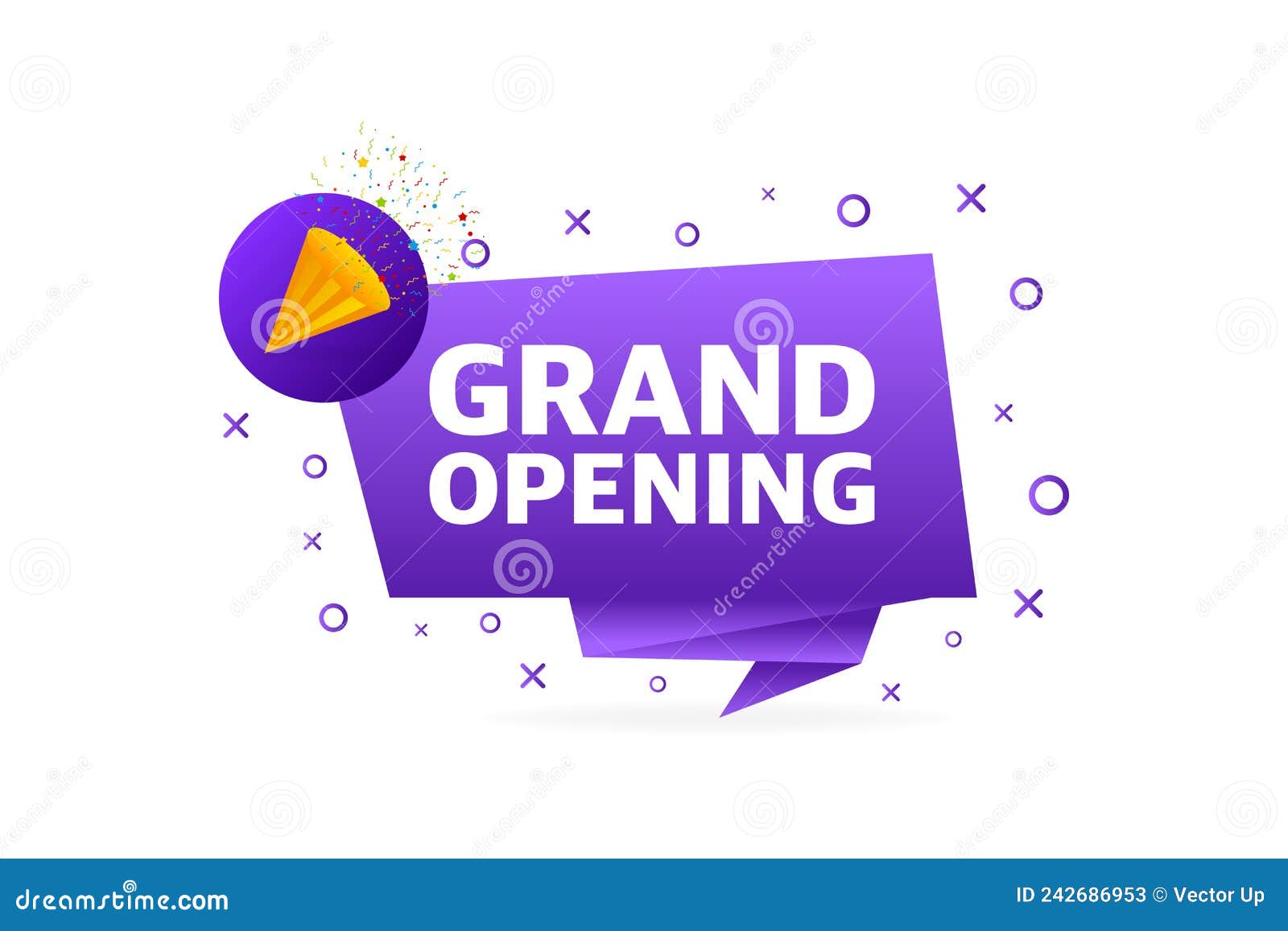 Grand Opening Purple Banner in Flat Style on White Background. Vector ...