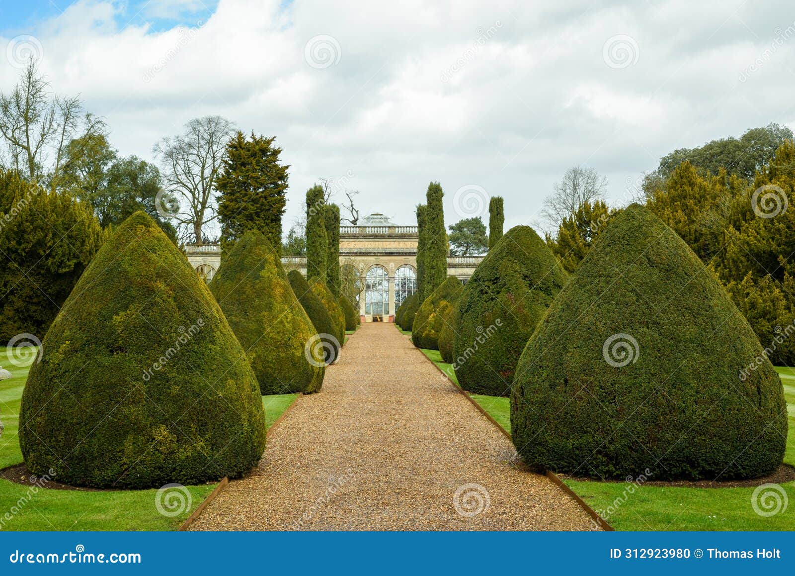 Grand Pathway Lined with Shaped Box Hedges in a Formal Garden Stock ...
