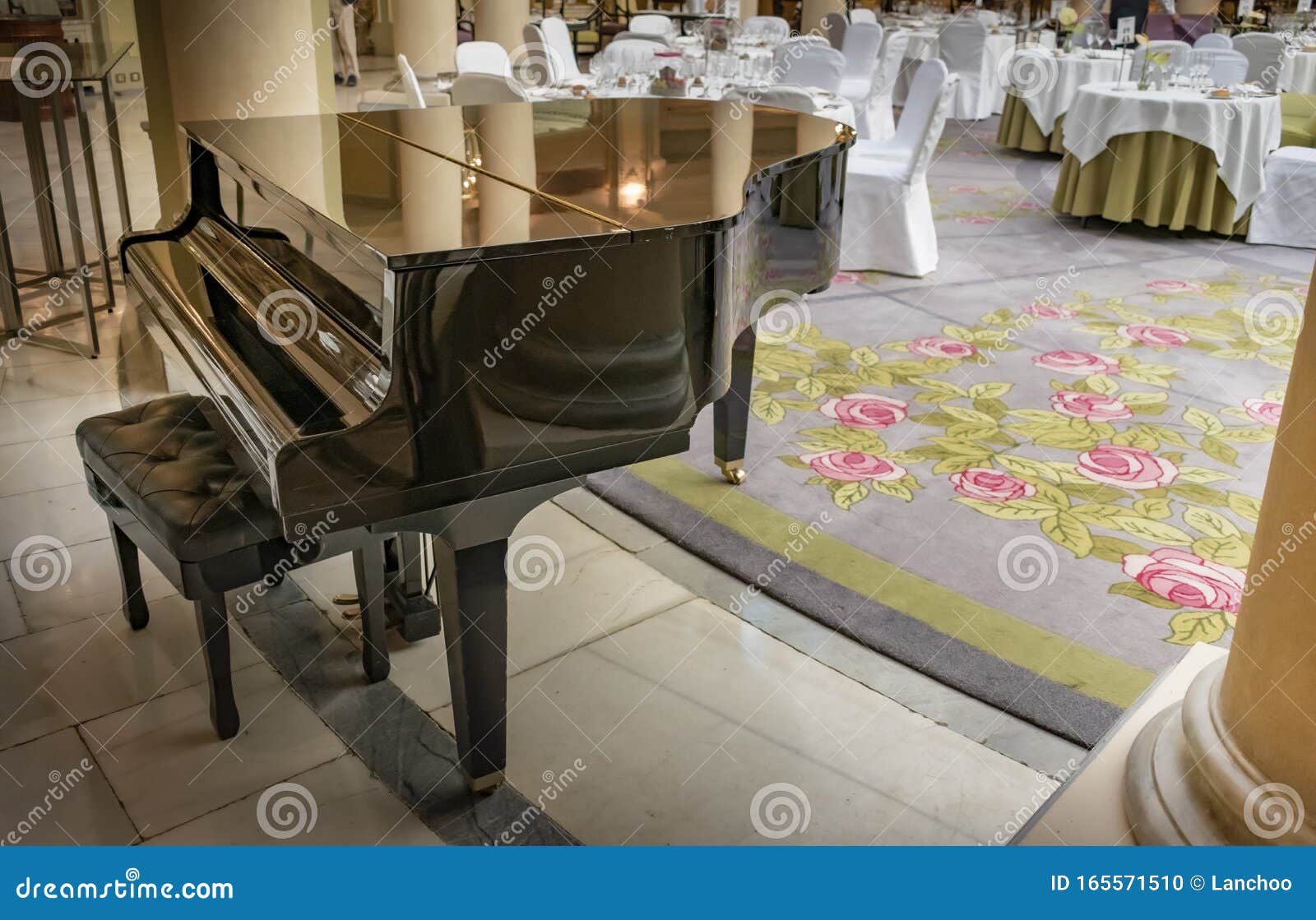 Grand Piano Inside a Large Dining Room Stock Photo - Image of ...