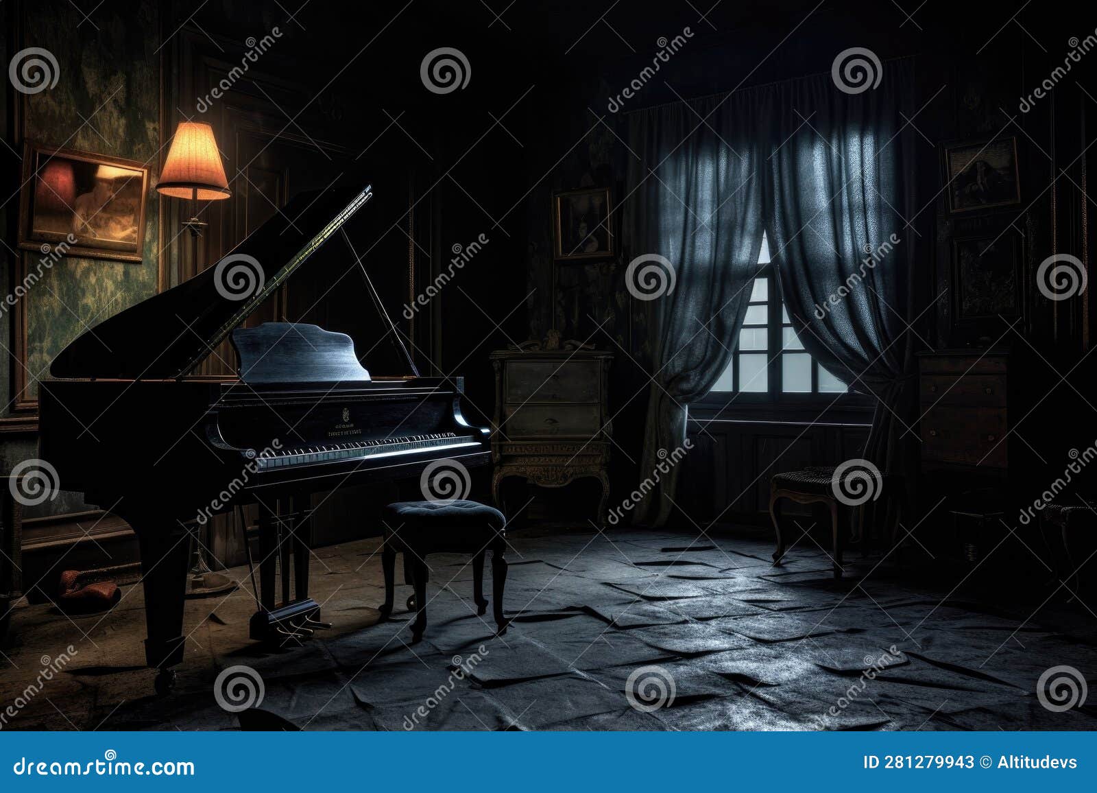 Grand Piano Keys in a Dimly Lit Room Stock Image - Image of melody ...
