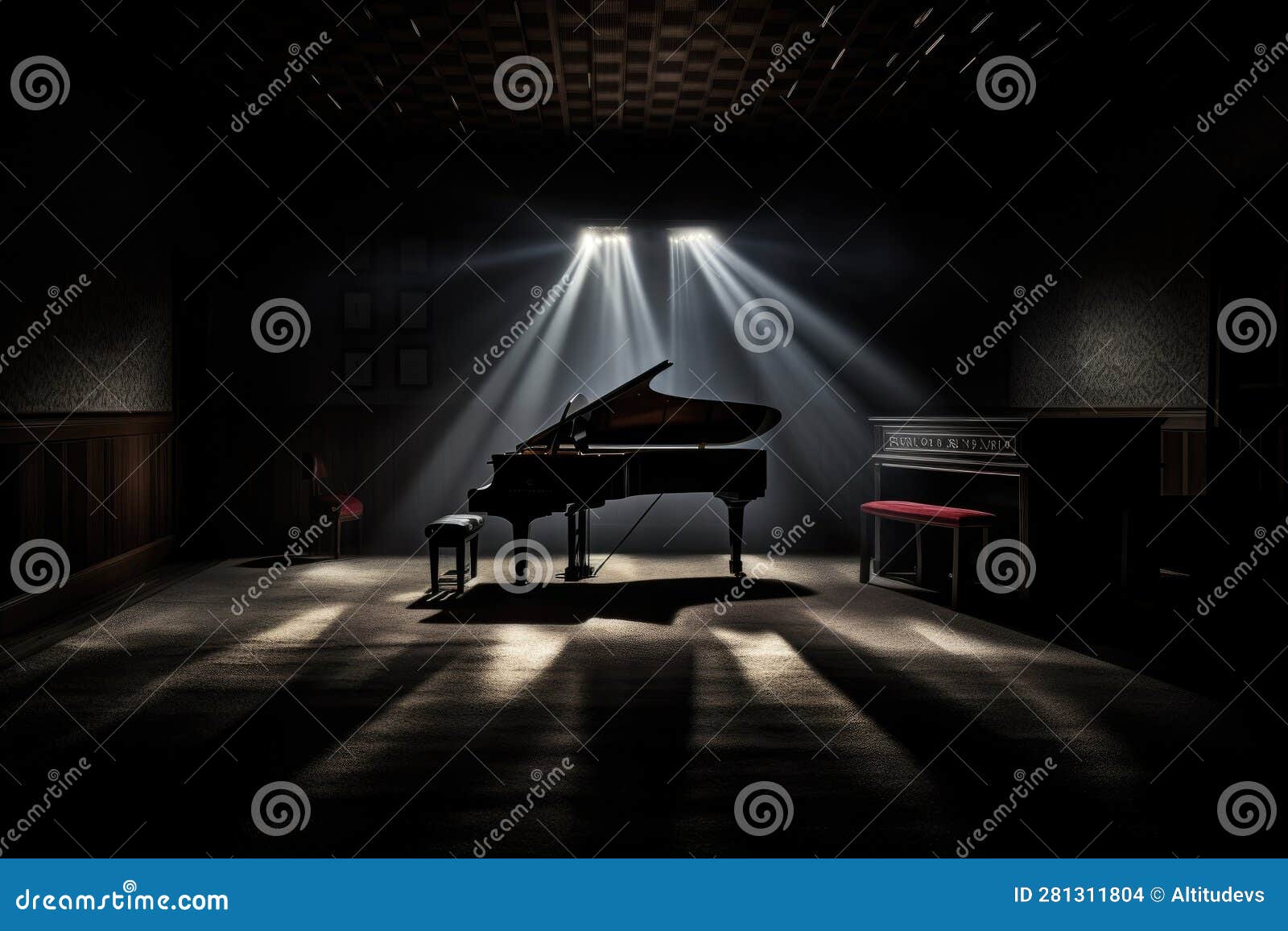 Grand Piano Keys with a Single Dramatic Spotlight Stock Illustration ...