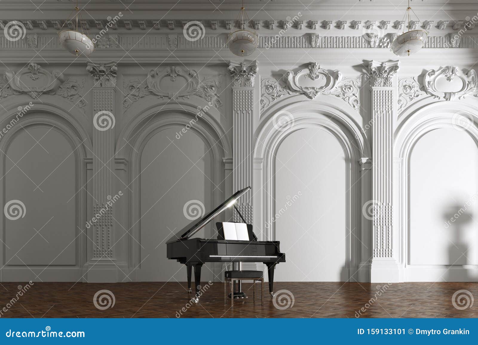Museum Interior With Exhibit Hole Perspective View. Projector Spotlight ...