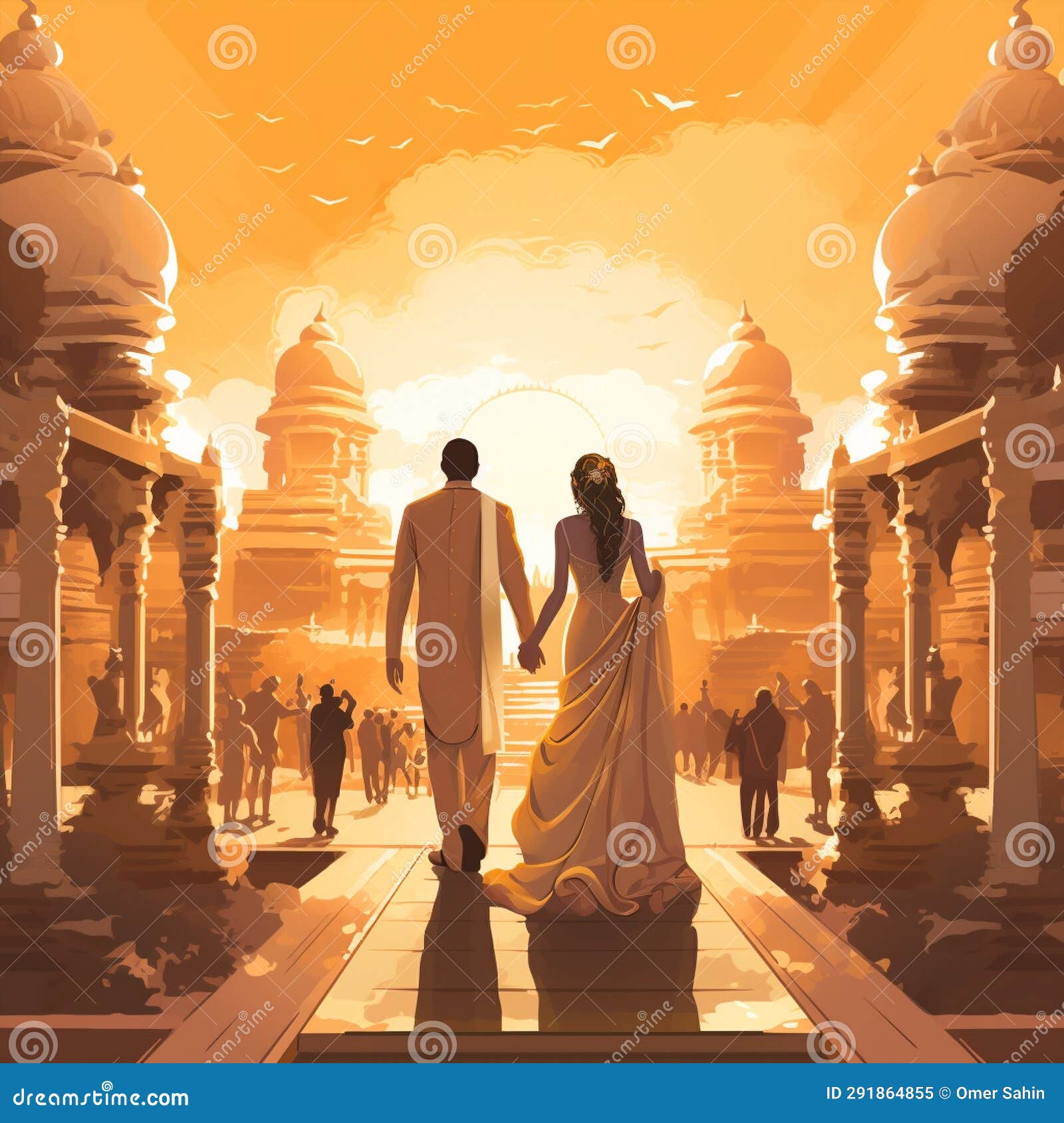Grand Temple Wedding with Cultural Diversity Stock Image - Image of ...
