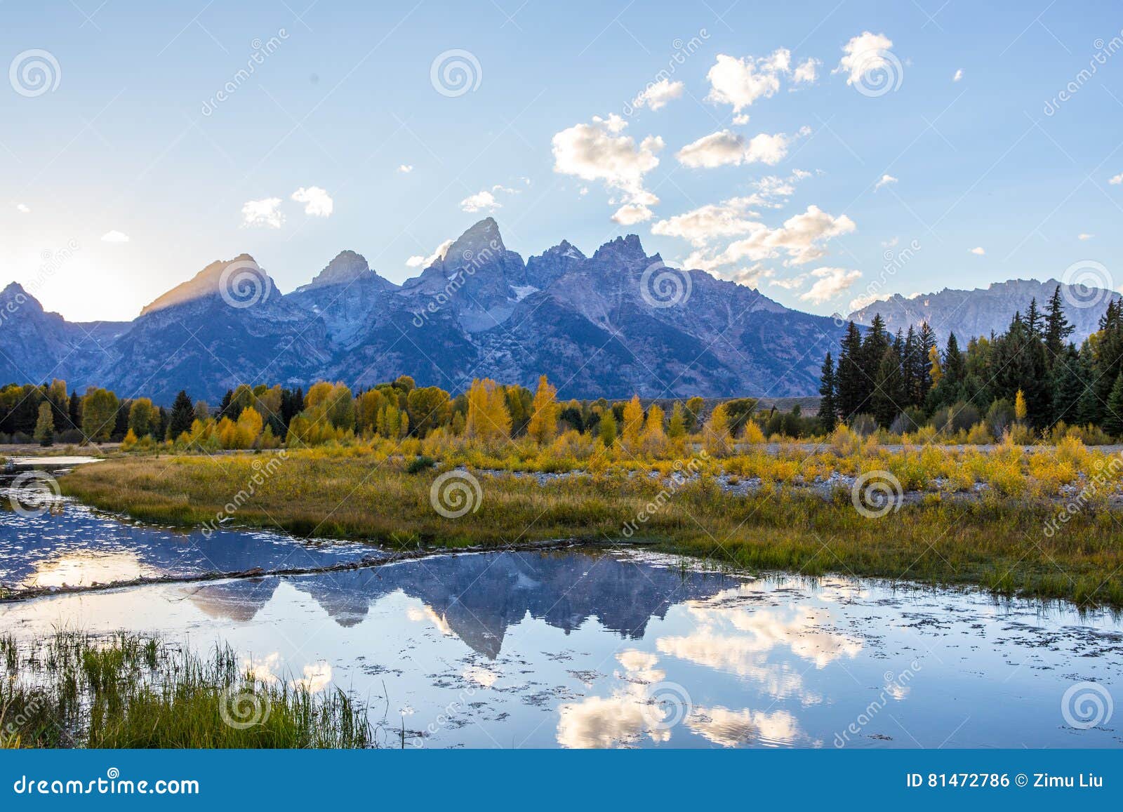 Grand Teton at sunset stock photo. Image of reflection - 81472786