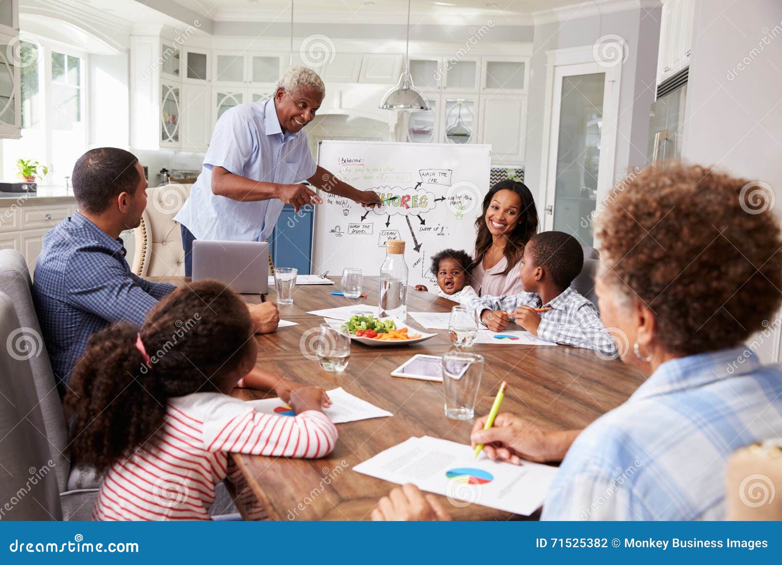 Grandad Presenting at a Multi Generation Family Home Meeting Stock ...