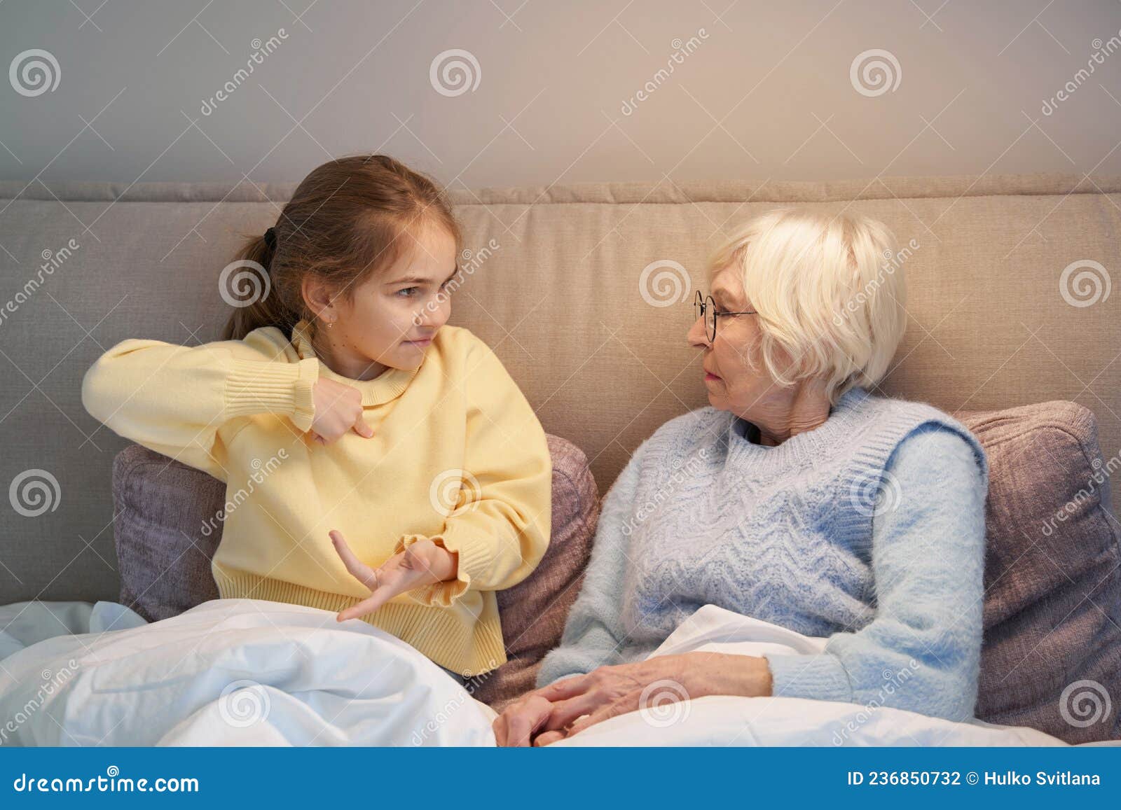 Granddaughter and Grandma Communicating with Help of Sign Language ...