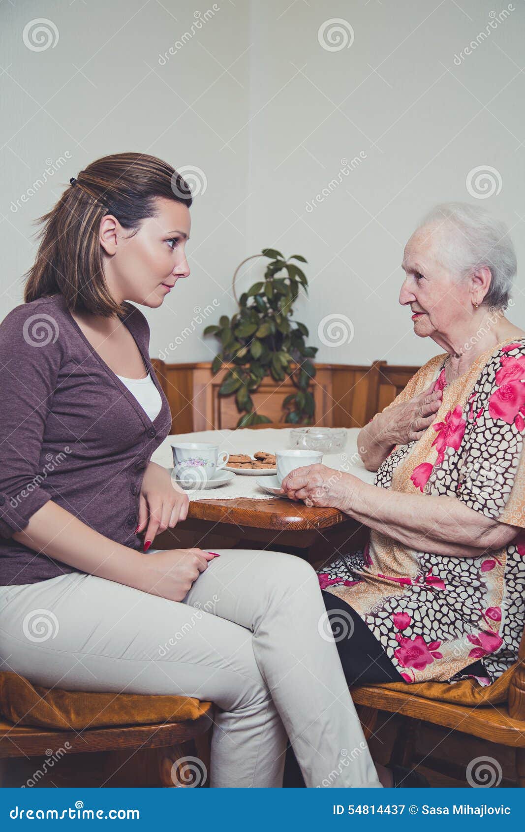 Granddaughter and Grandmother Talking Stock Image - Image of drink ...
