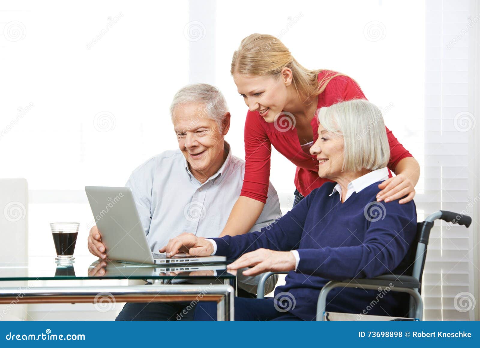 Granddaughter Showing Senior People Computer Use Stock Photo - Image of ...