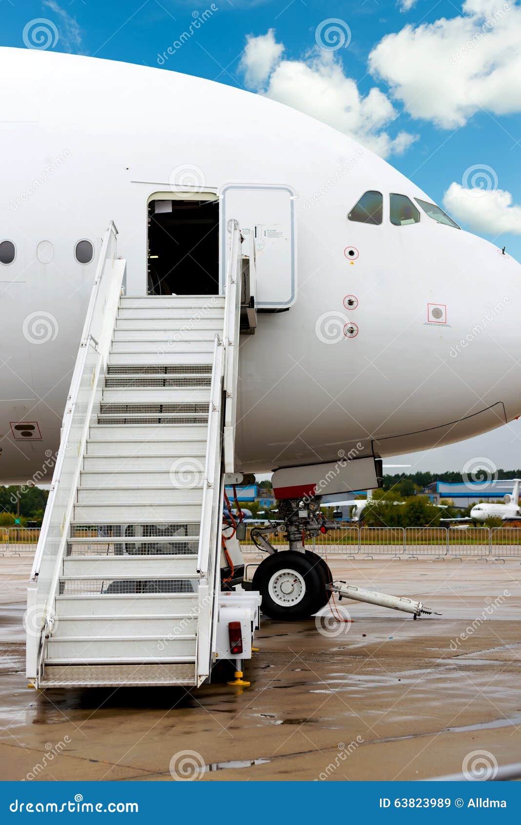 Grande Aereo Di Linea Con La Scala Immagine Stock - Immagine di decollo ...