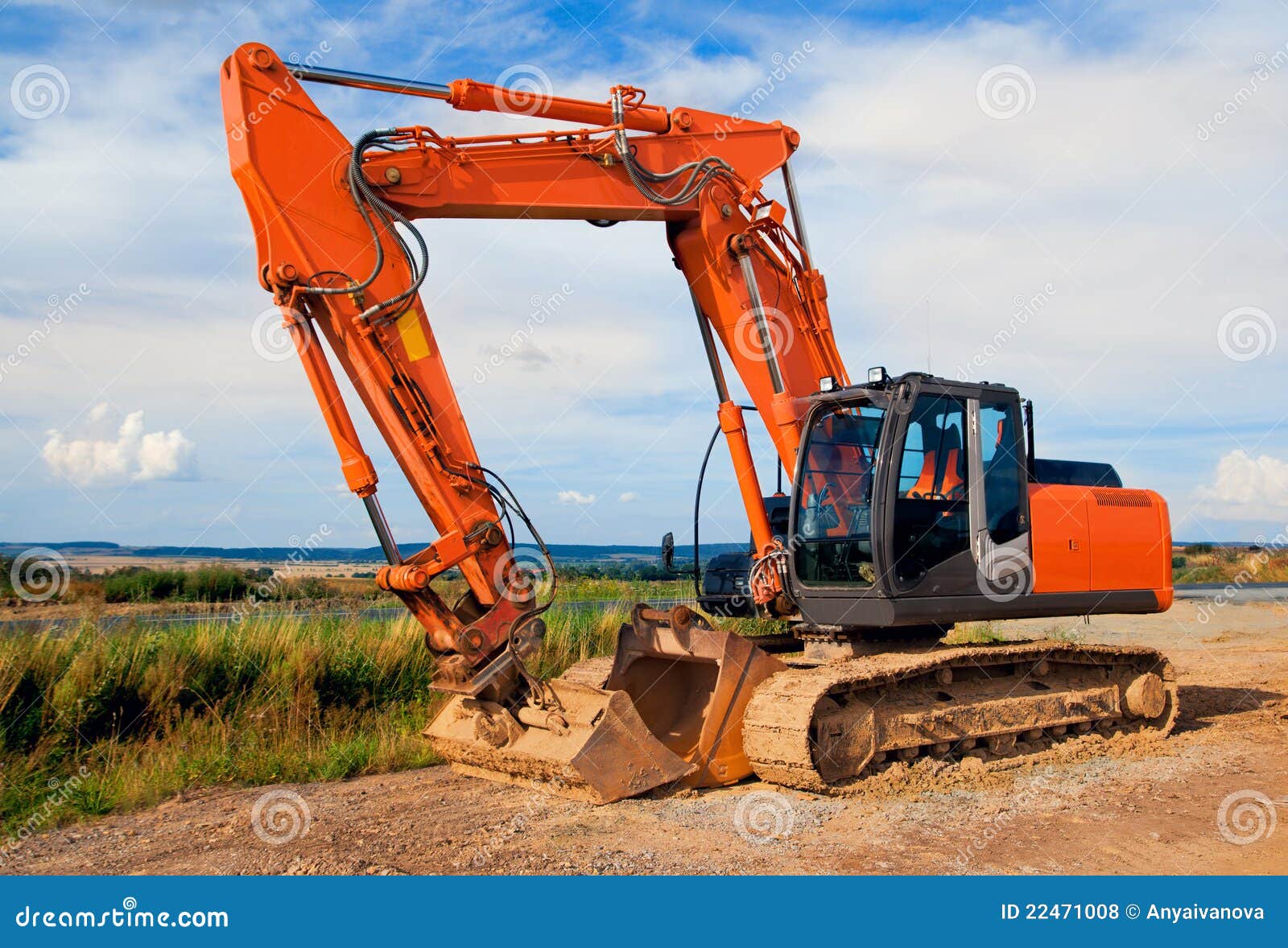 Grande Escavatore Arancione Fotografia Stock - Immagine di zappatore ...