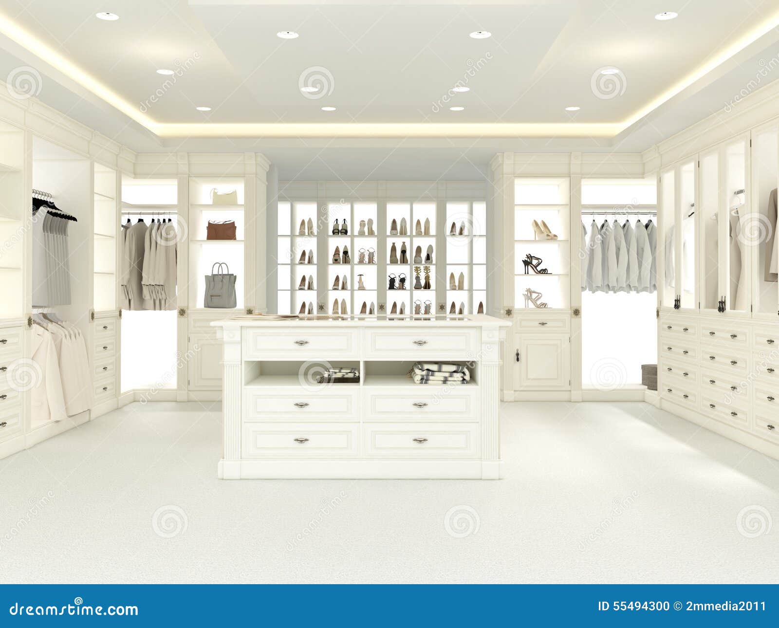 Grande Garde-robe Blanche Rendu 3d Illustration Stock - Illustration du ...