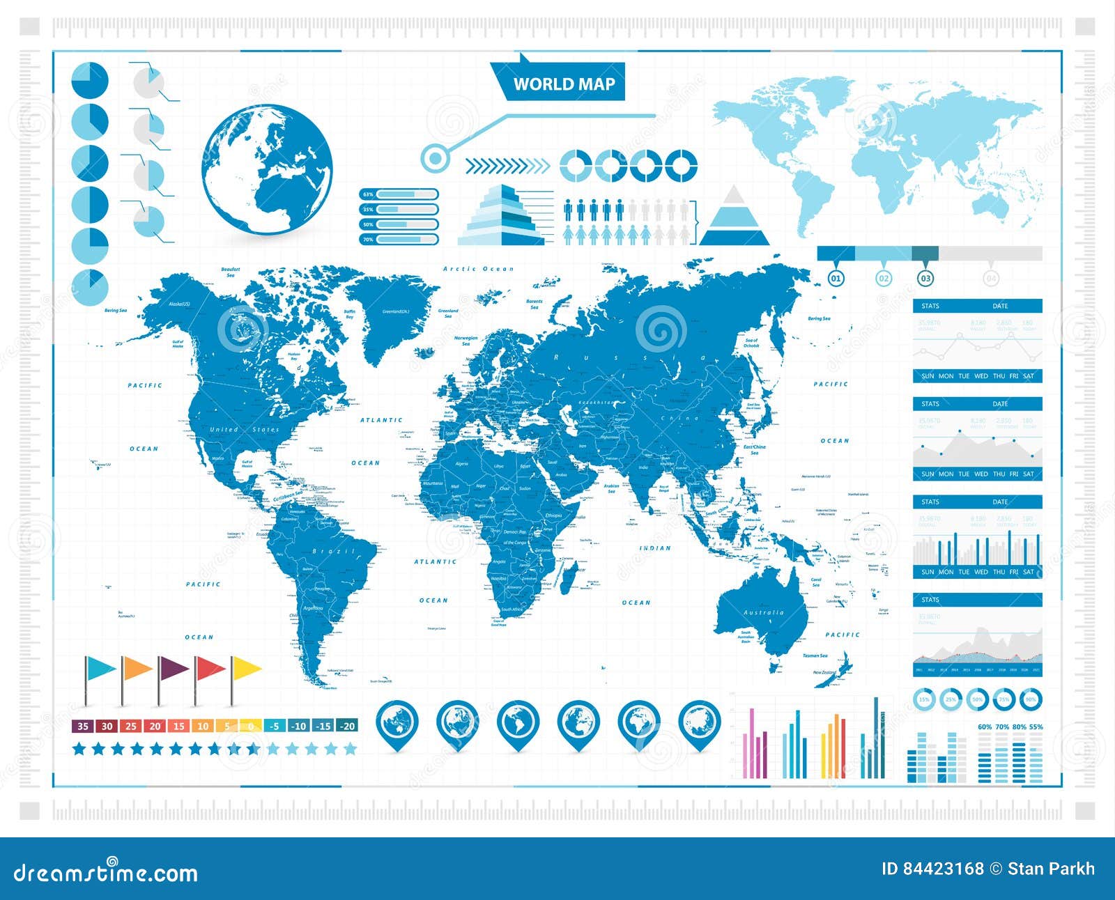 Grande Mapa Do Mundo E Elementos Infograpchic Ilustração do Vetor ...