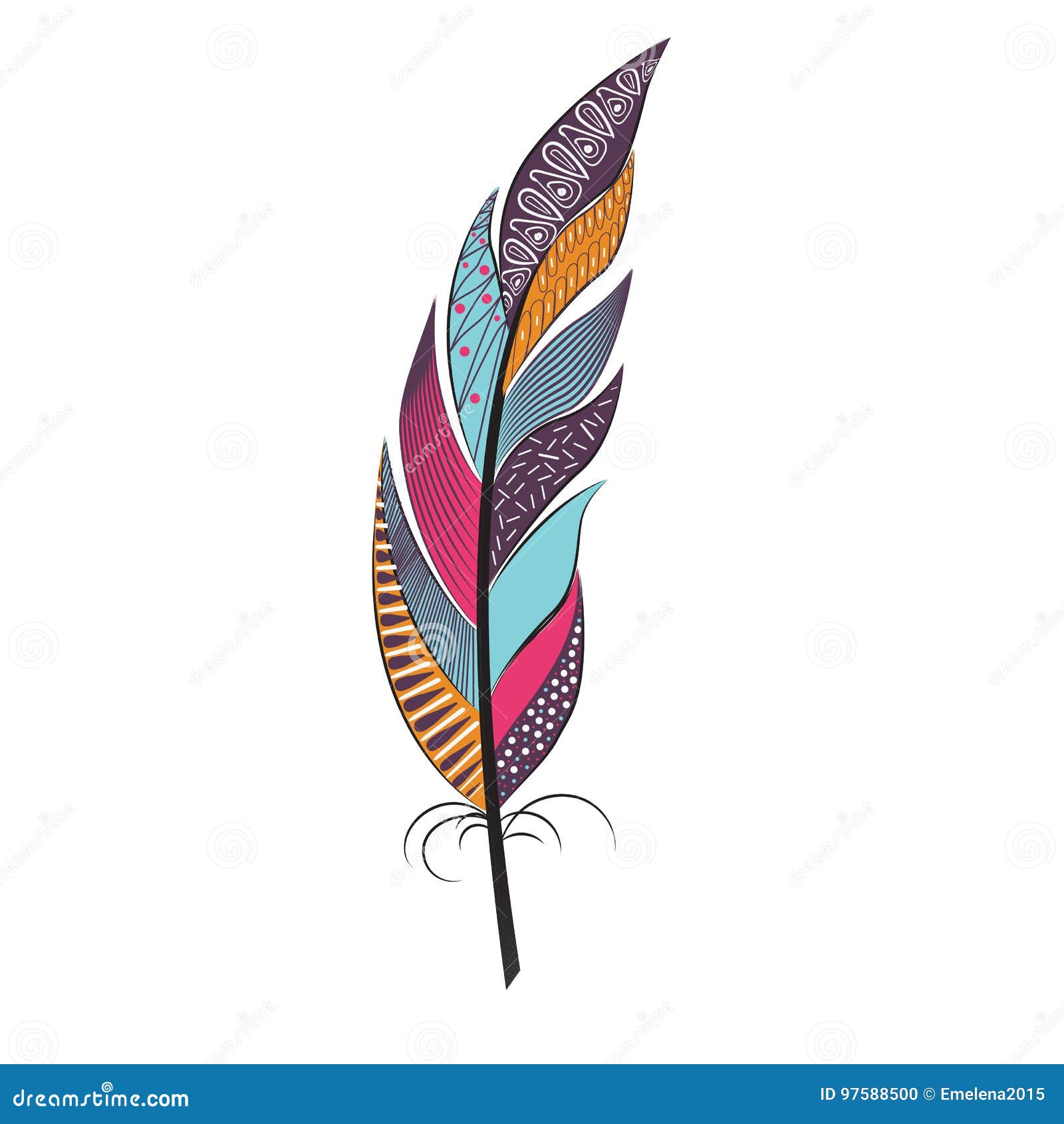 Grande Piuma Colorata Con I Modelli Illustrazione Vettoriale ...