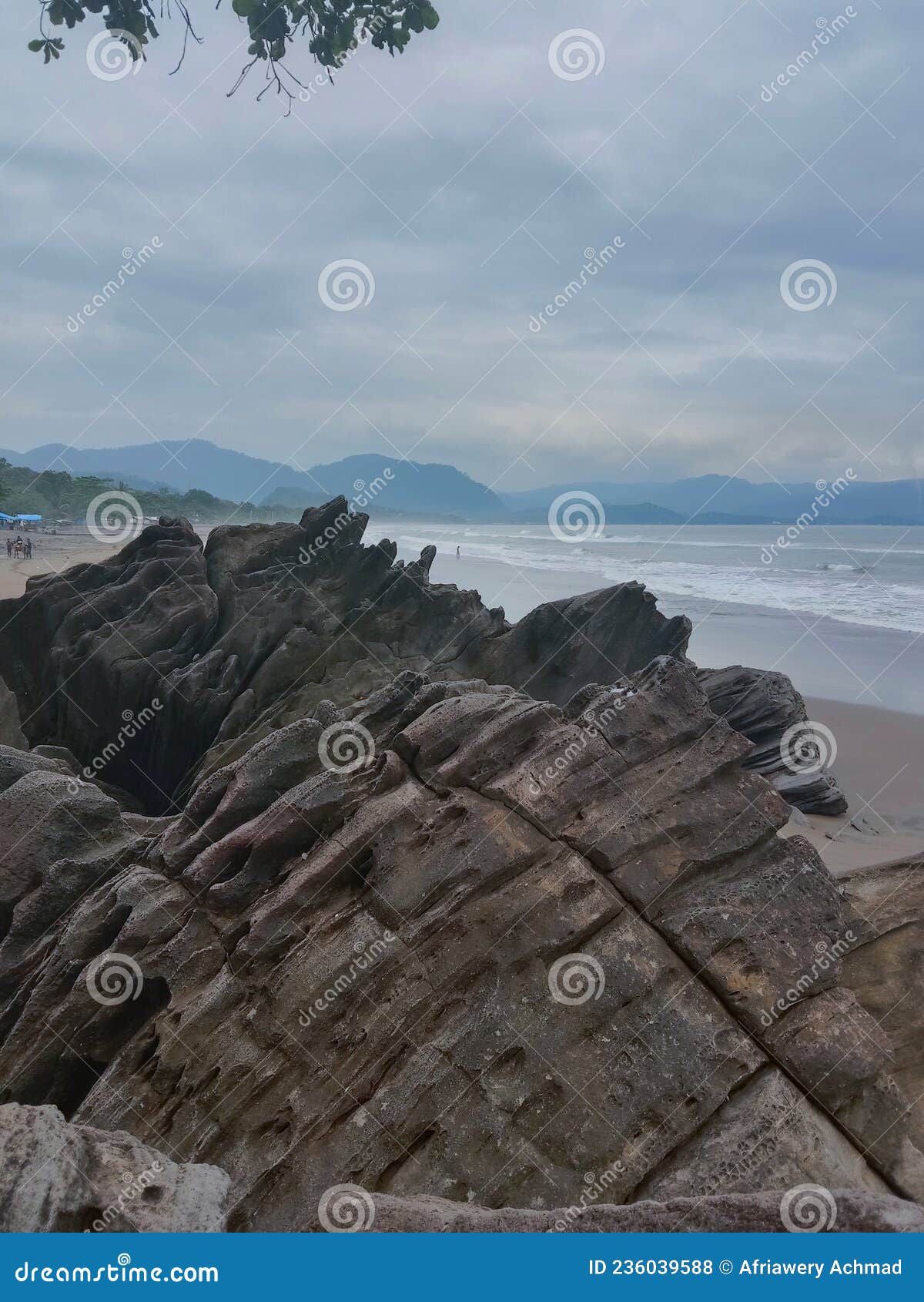 A Grande Rocha Na Praia Em Java Indonesia Foto de Stock - Imagem de ...