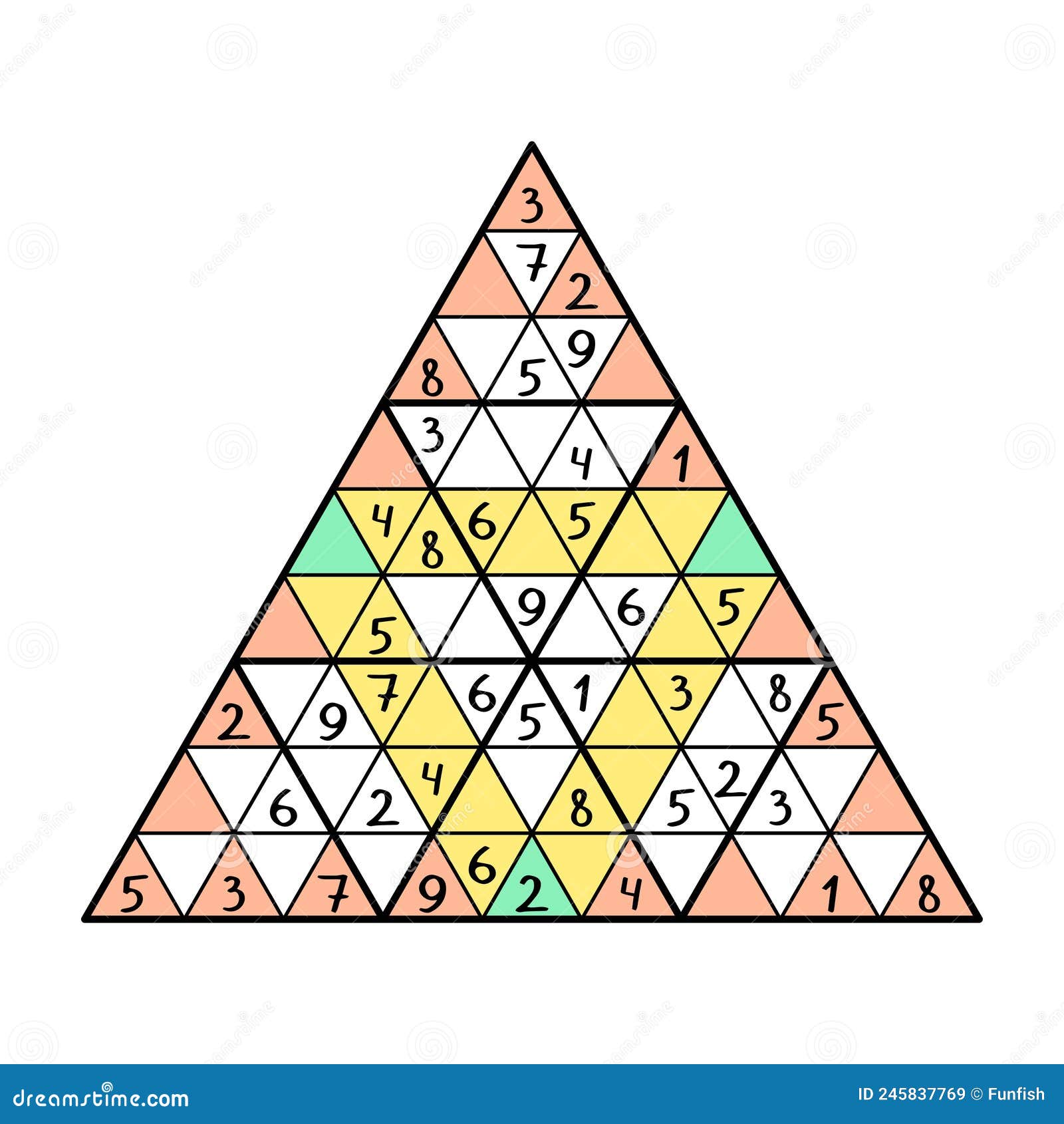 Big Triangular Sudoku Game For Beginners Vector Illustration. Colorful ...